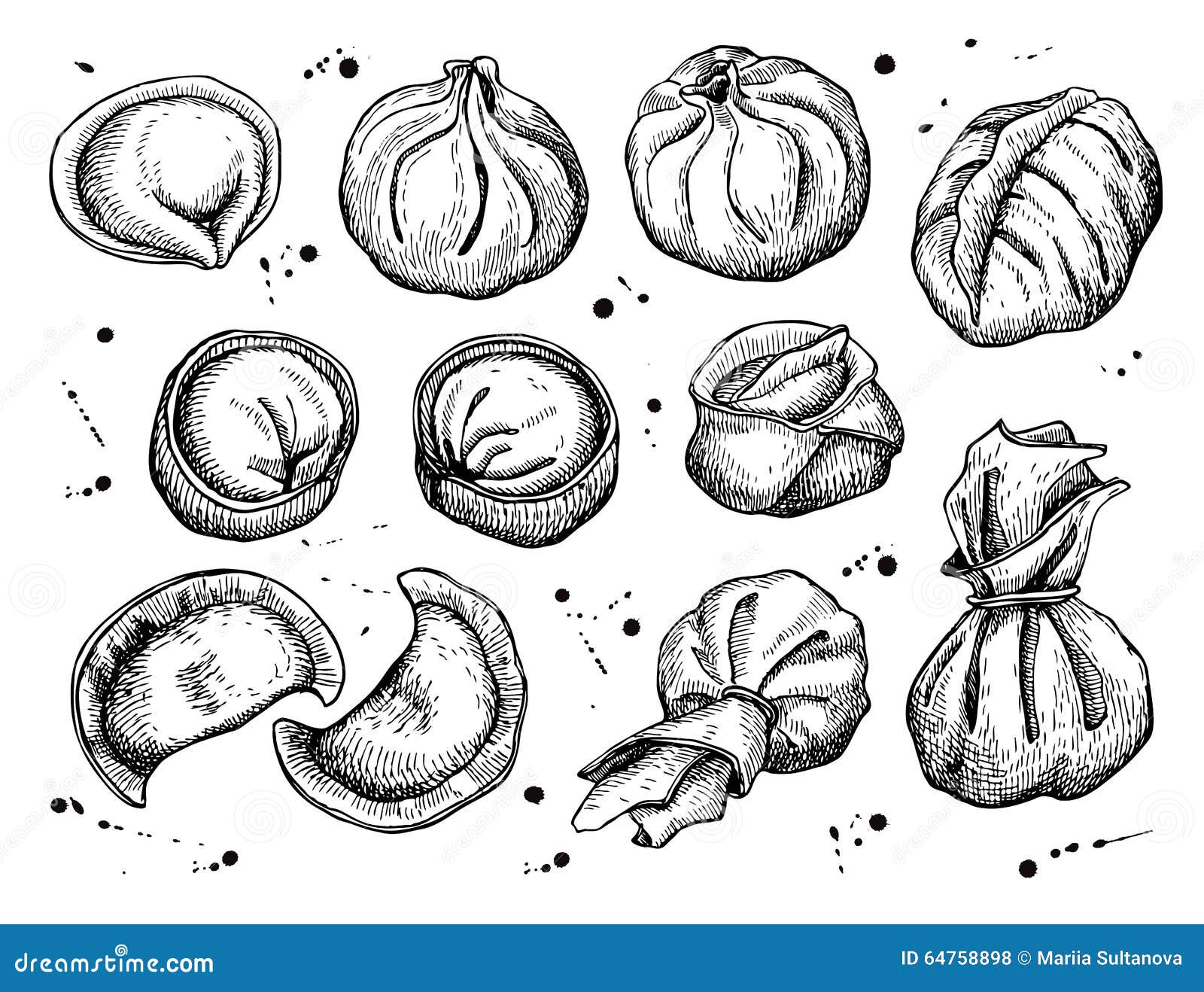 Vector Set of Dumplings. Vintage Sketch Illustration Stock Vector ...