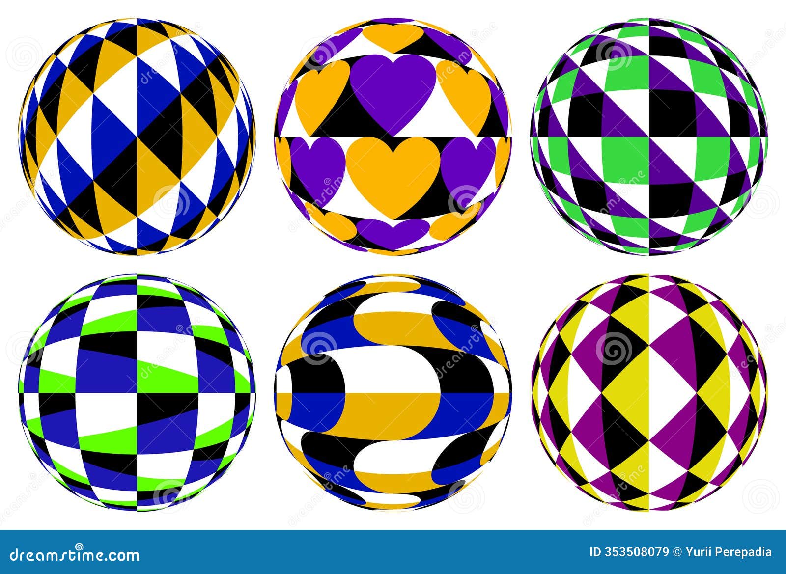 Vector Set of Dynamic Balls with Different Colorful Patterns. Flat ...