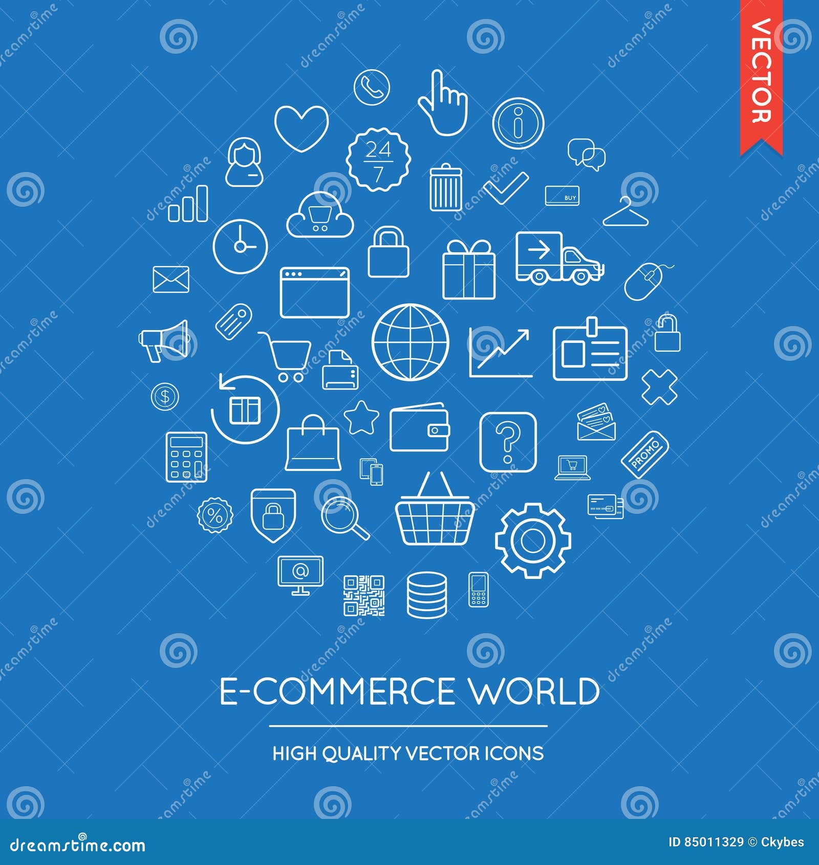 Vector Set of E-Commerce Modern Flat Thin Icons Inscribed in Round ...