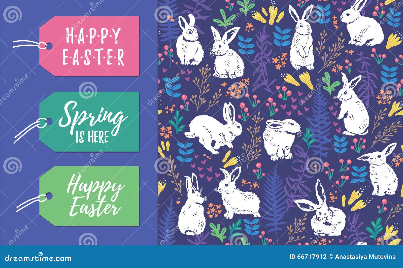 Vector Set of Easter Tags and Seamless Pattern Stock Vector ...