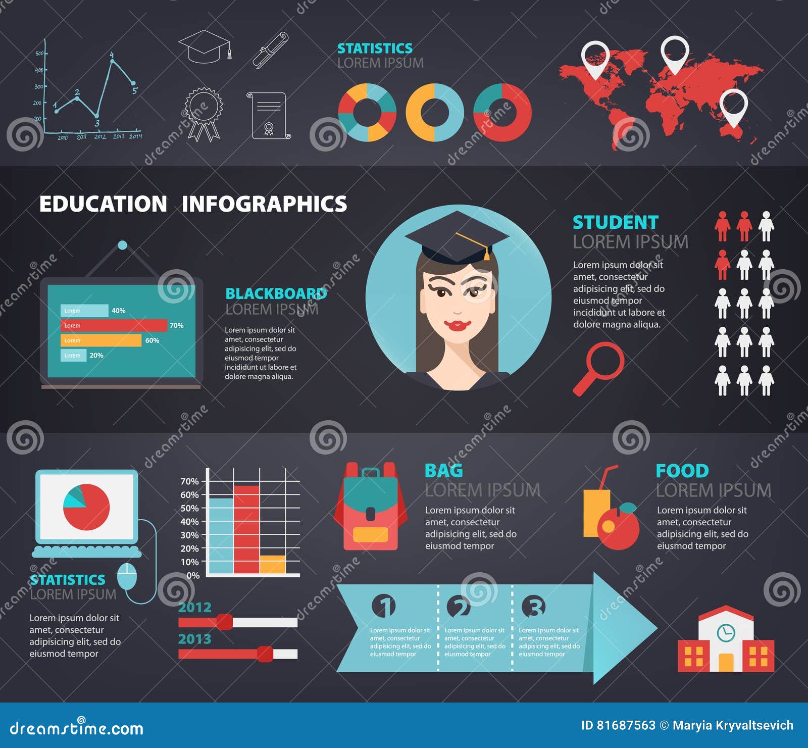 Vector Set of Education, Learning Infographics. Colorful Charts, Icons ...