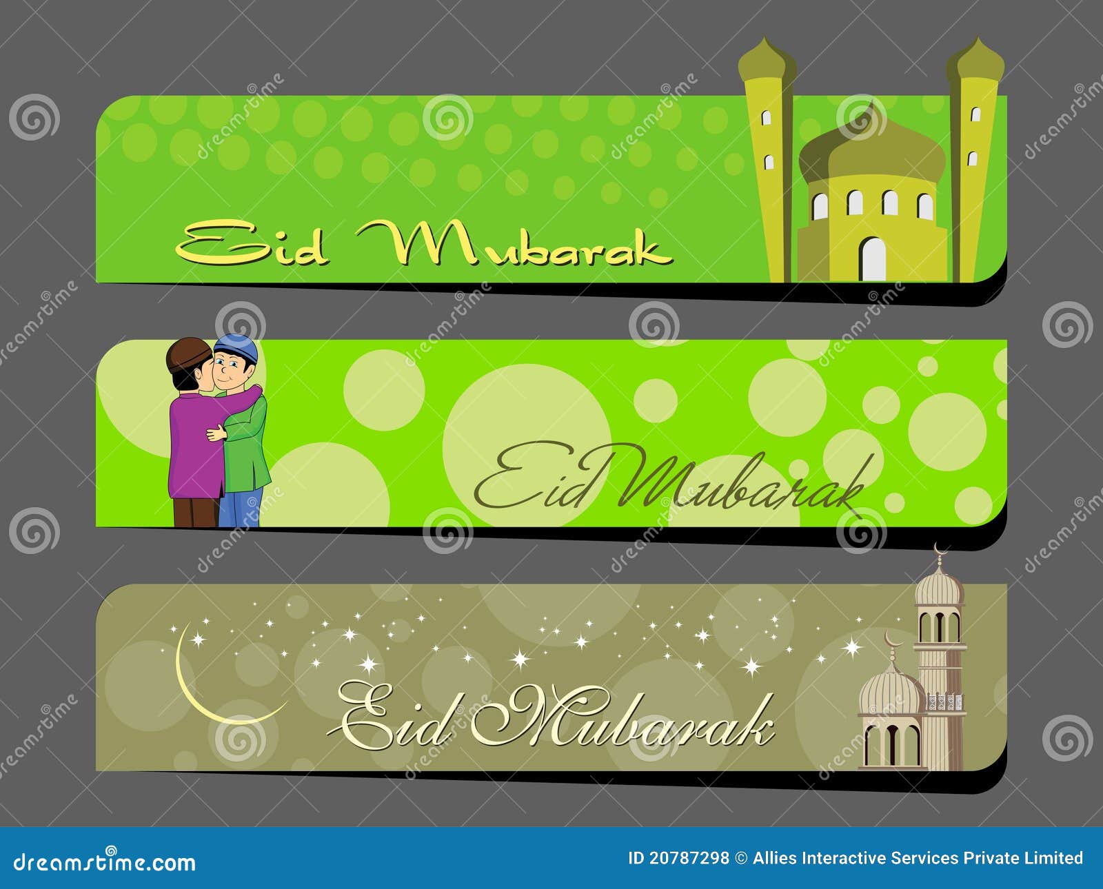 Vector Set of Eid Mubarak Headers Stock Vector - Illustration of arab ...