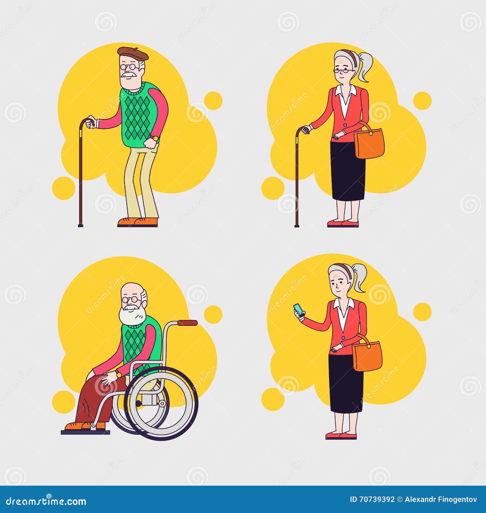 Vector Set of Elderly Characters. Older People Set. Grandparents ...