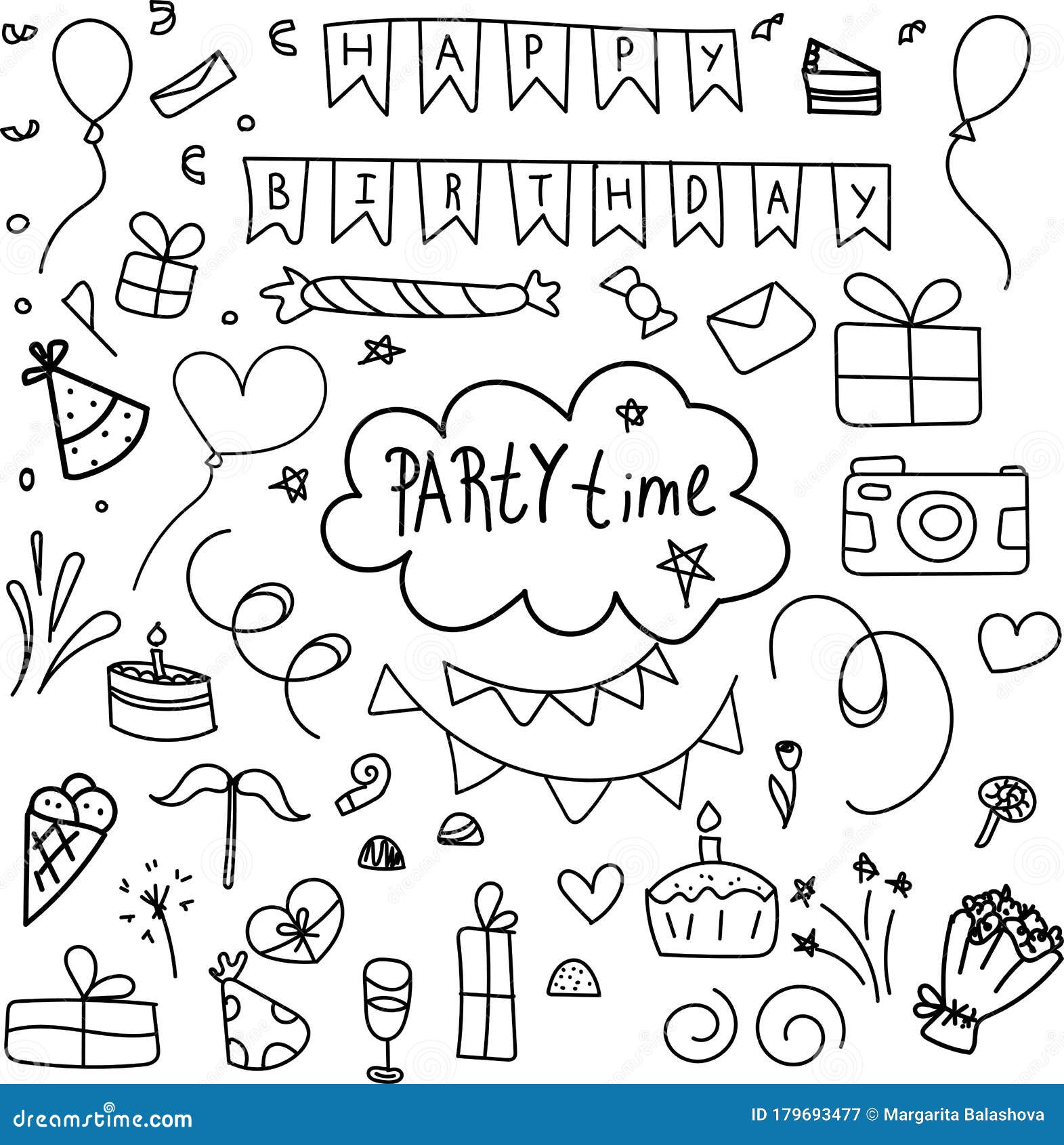 Vector Set of Elements, Birthday and Party Doodles Stock Vector ...