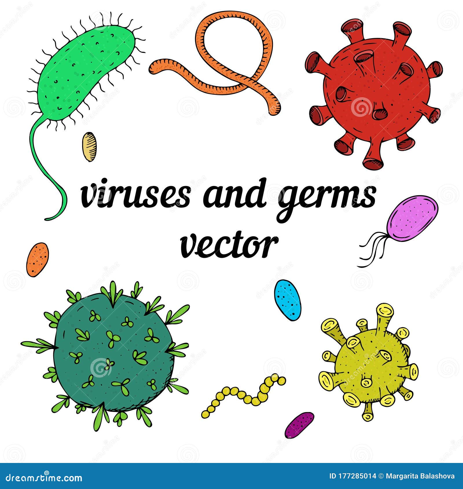 Vector Set of Elements, Bright Colored Viruses and Bacteria without ...