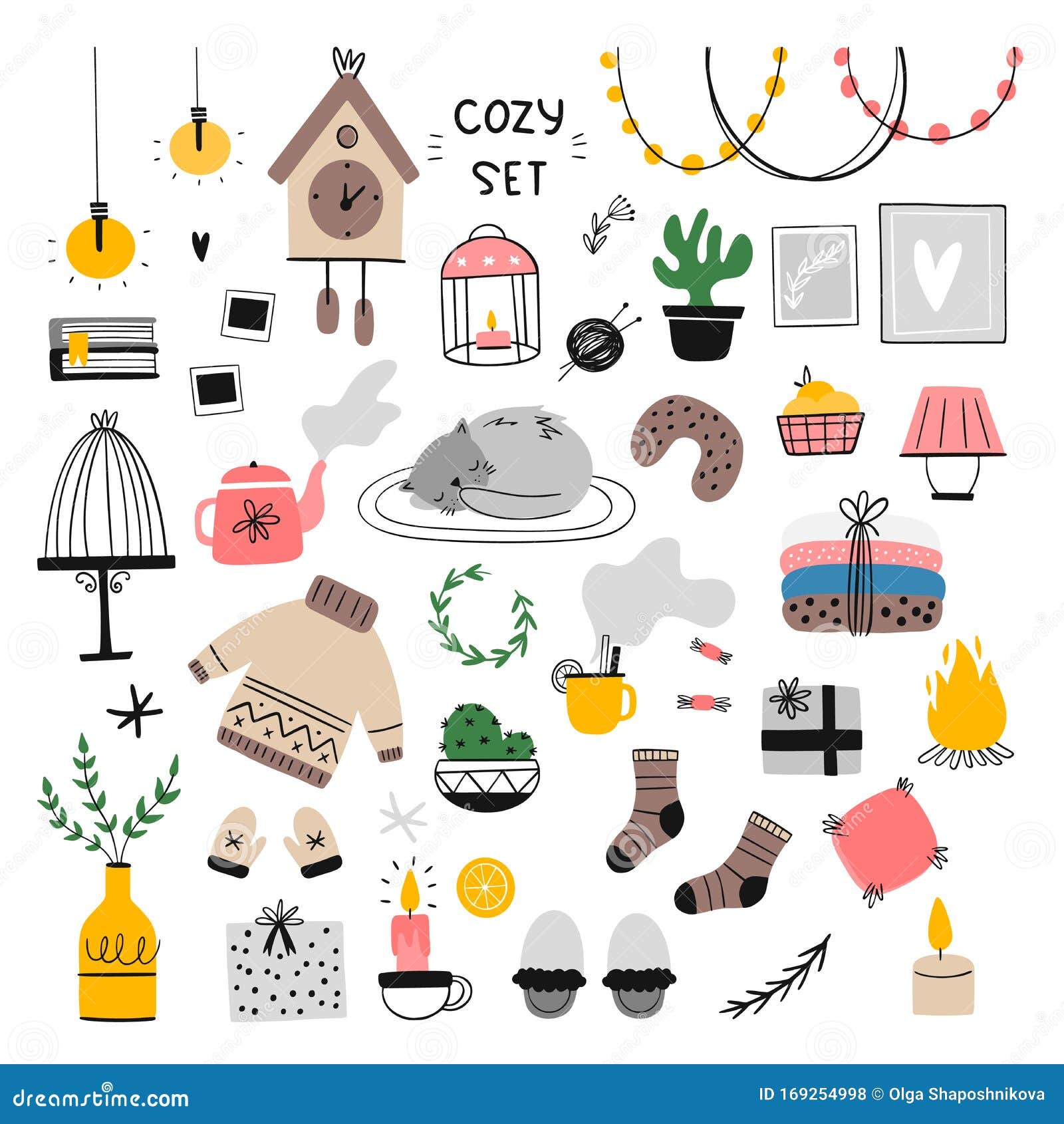 Vector Set of Elements for a Cozy Home. Drawn, Doodle Style Stock ...
