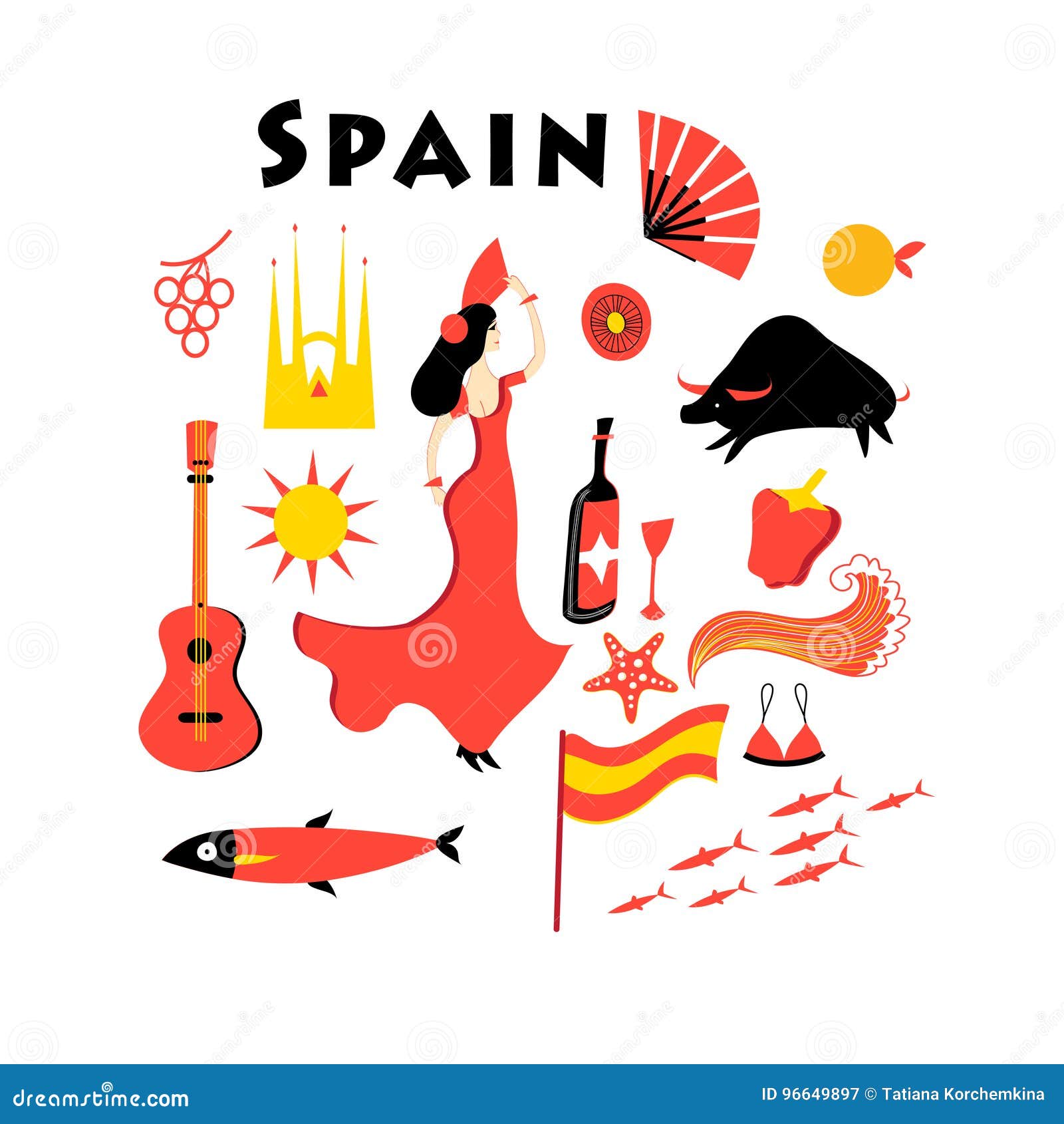 Vector Set of Elements To the Theme of Spain Editorial Photography ...