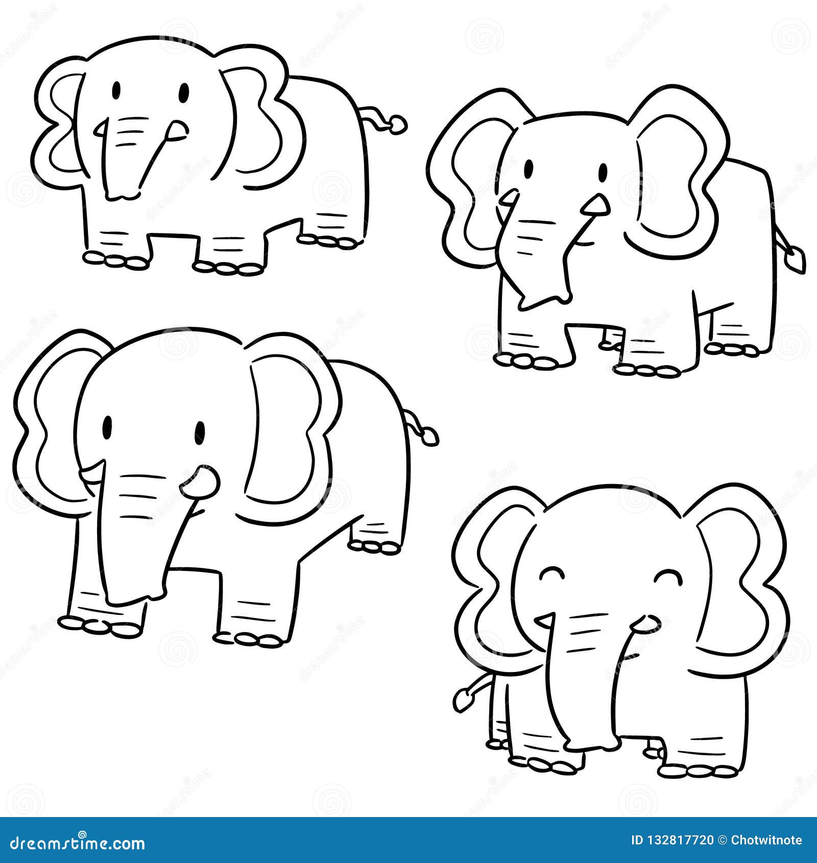 Vector set of elephant stock vector. Illustration of doodle - 132817720