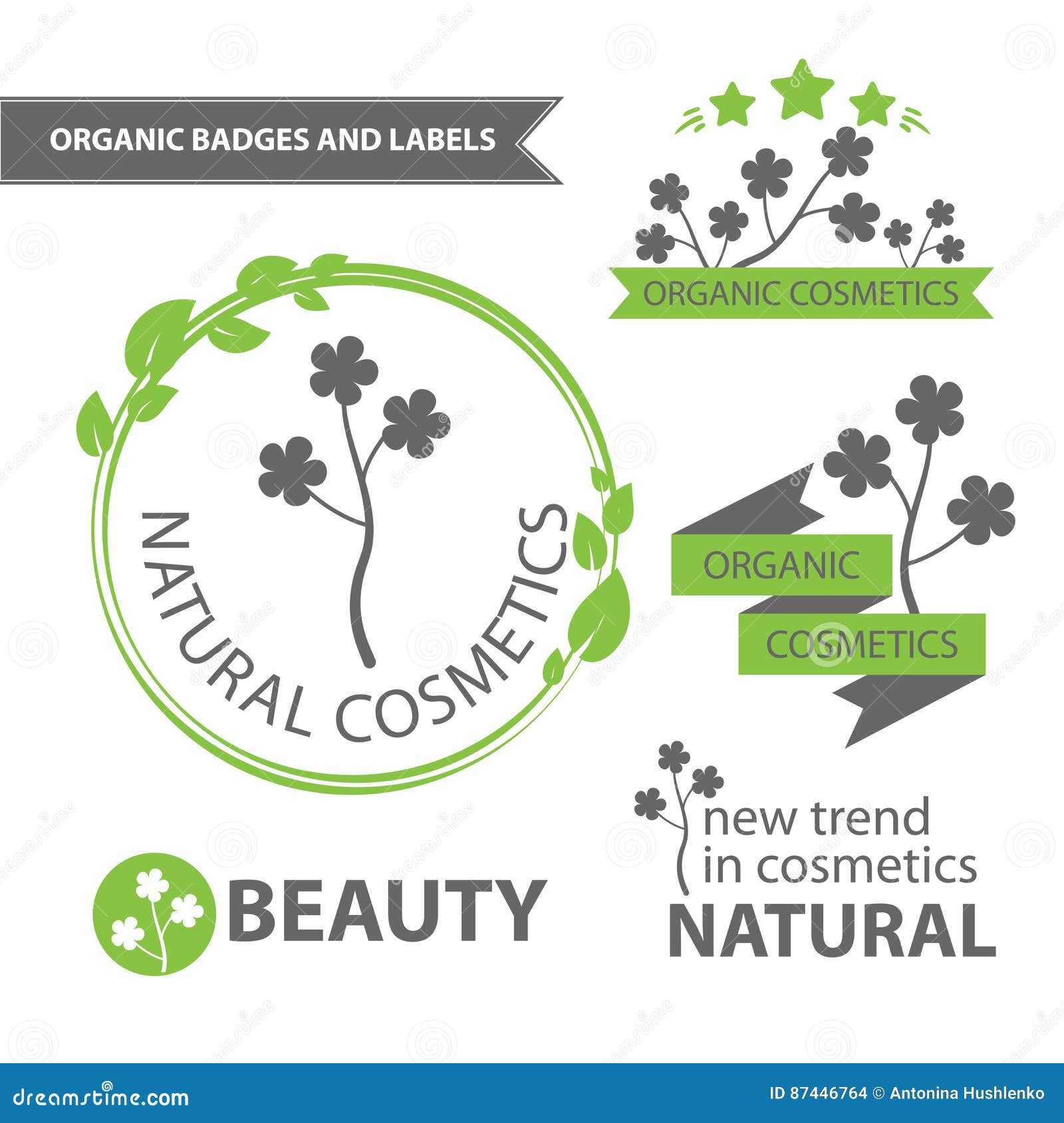 Vector Set Emblems of Natural and Organic Cosmetics. Organic Badges and ...