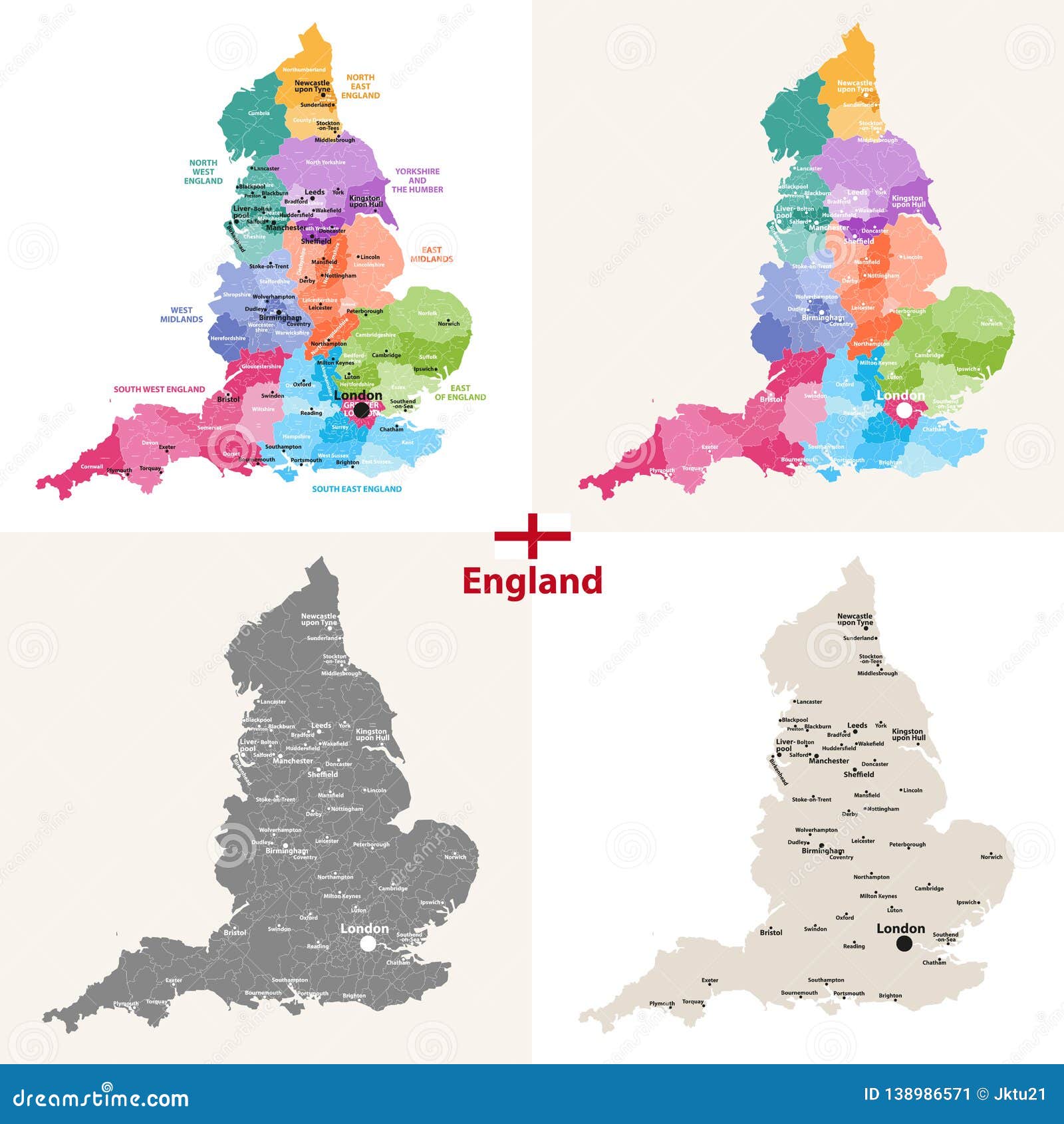 Vector Set of England Maps with Largest Cities Stock Vector ...