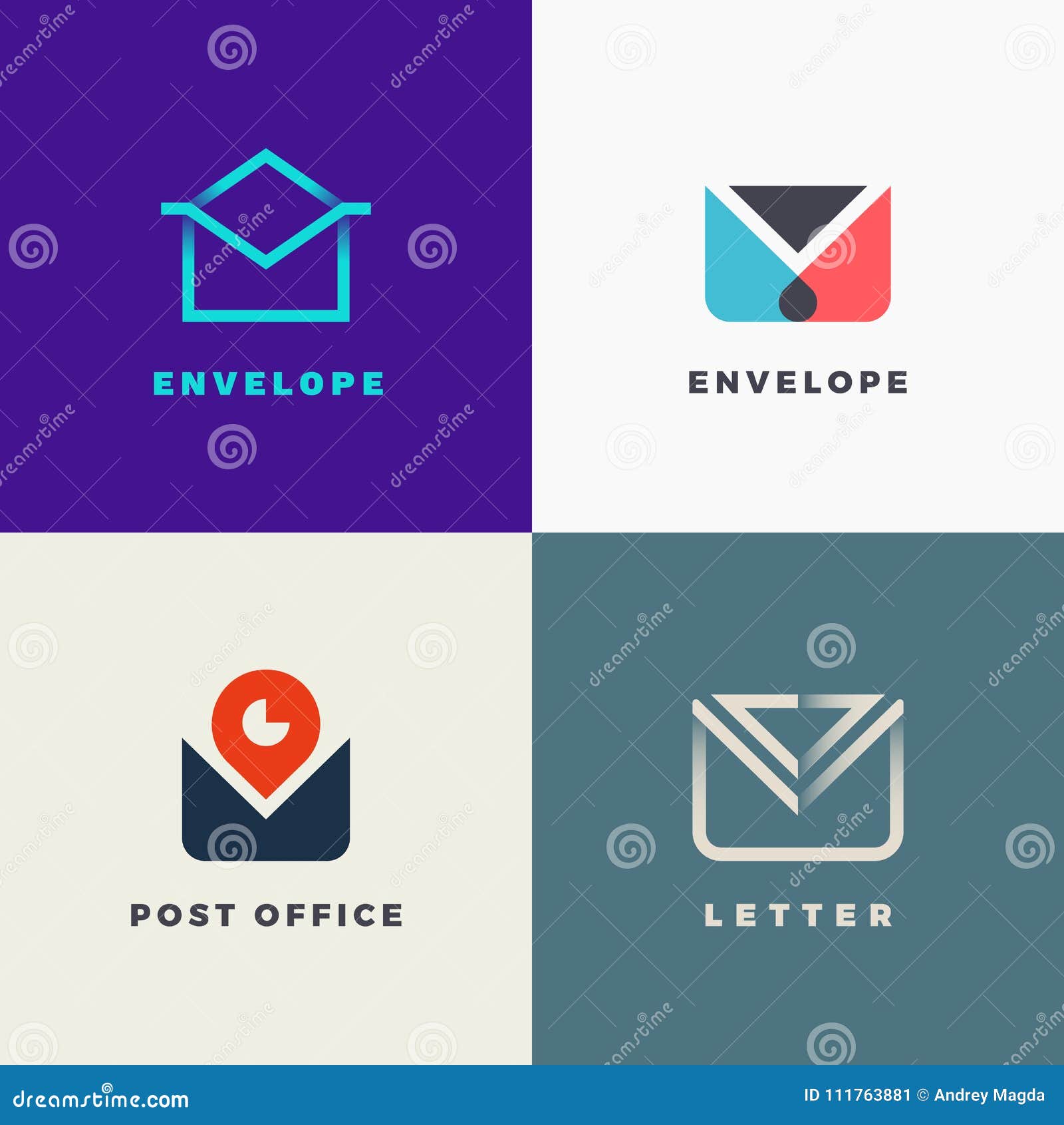 Vector Set of Envelope Labels. Flat, Line and Gradient Logotypes Stock ...