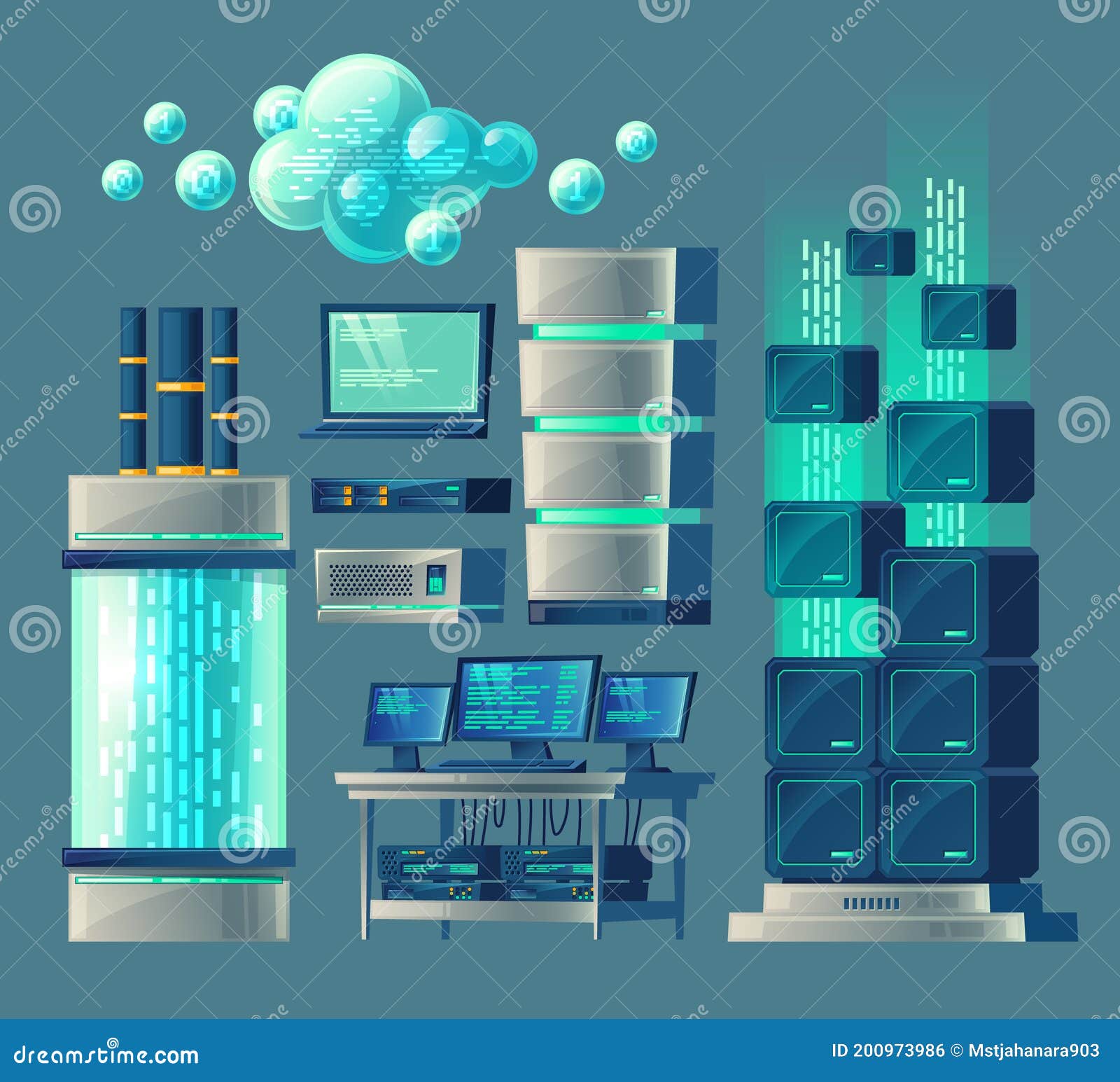 Vector Set Of Equipment For Data Storage Stock Vector - Illustration of ...