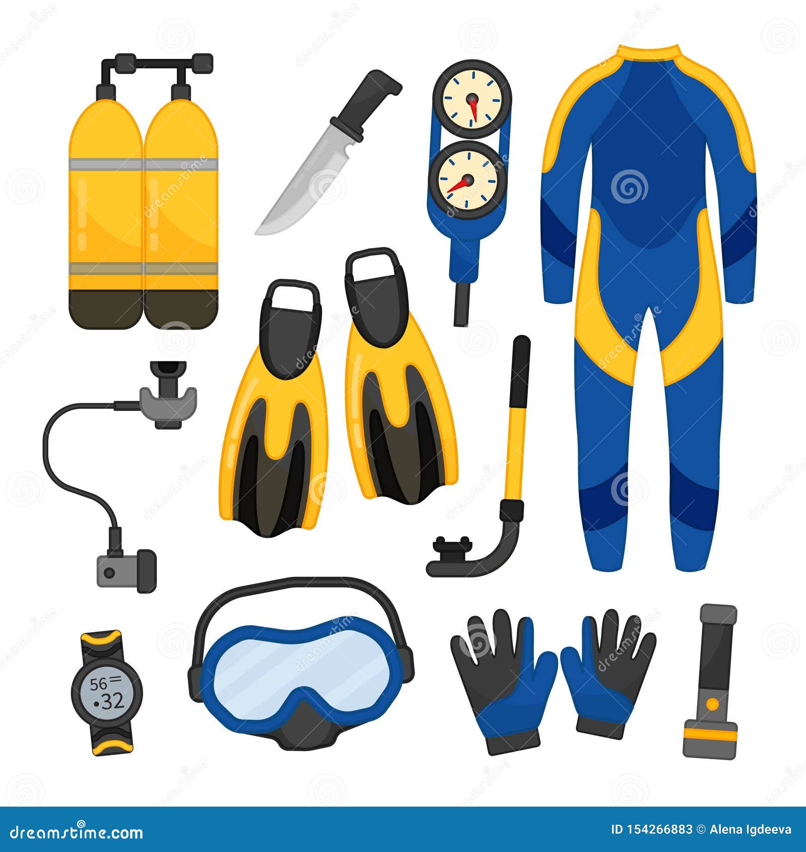Equipment for diving stock vector. Illustration of oxygen - 154266883