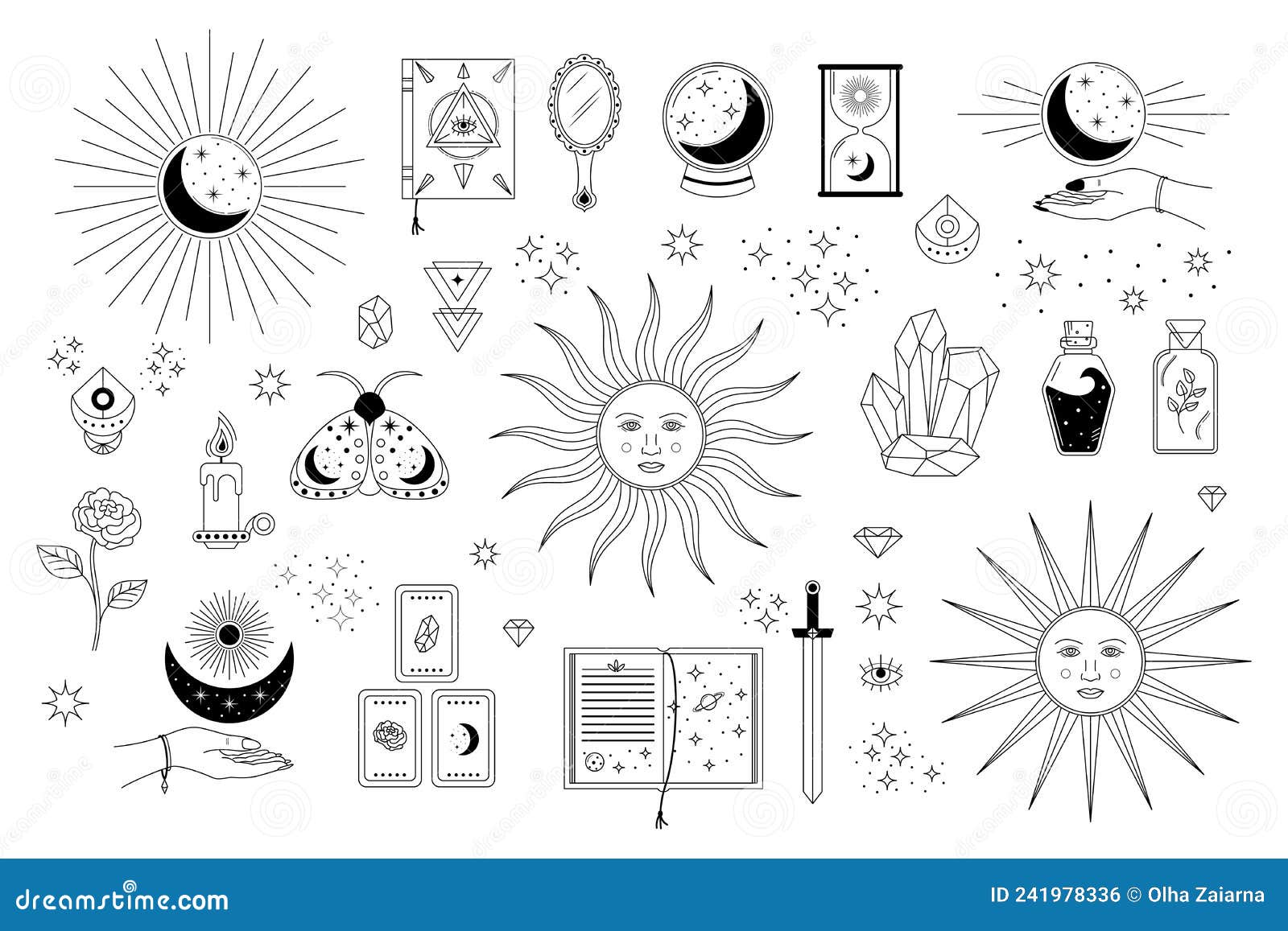 Vector Set Of Esoterical And Solar Elements And Symbols. Line Art ...