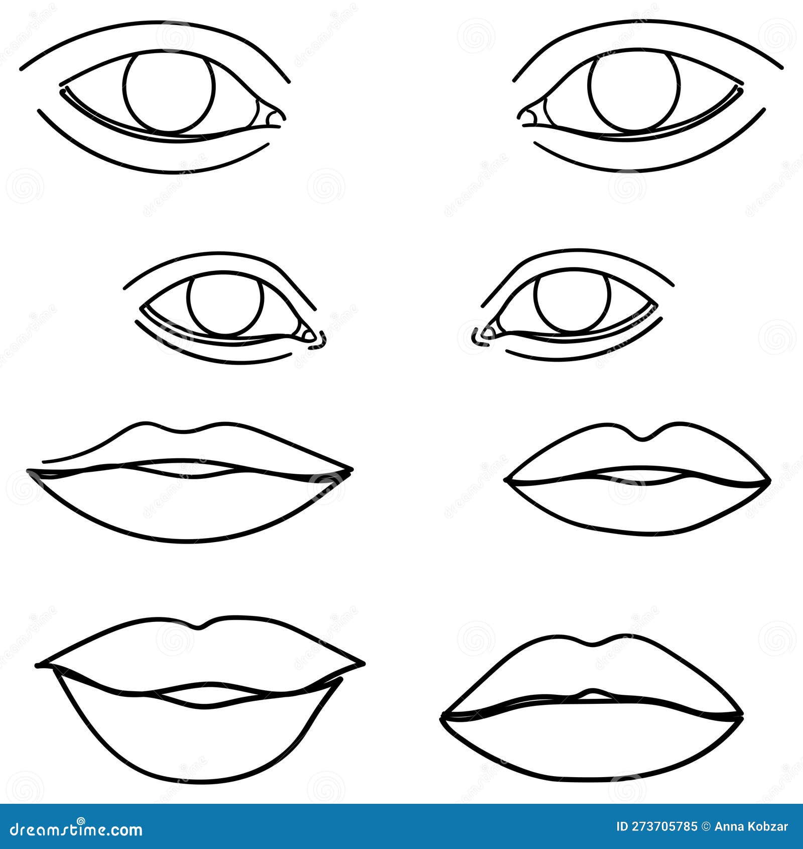 Vector Set with Eyes and Lips Stock Vector - Illustration of sketch ...