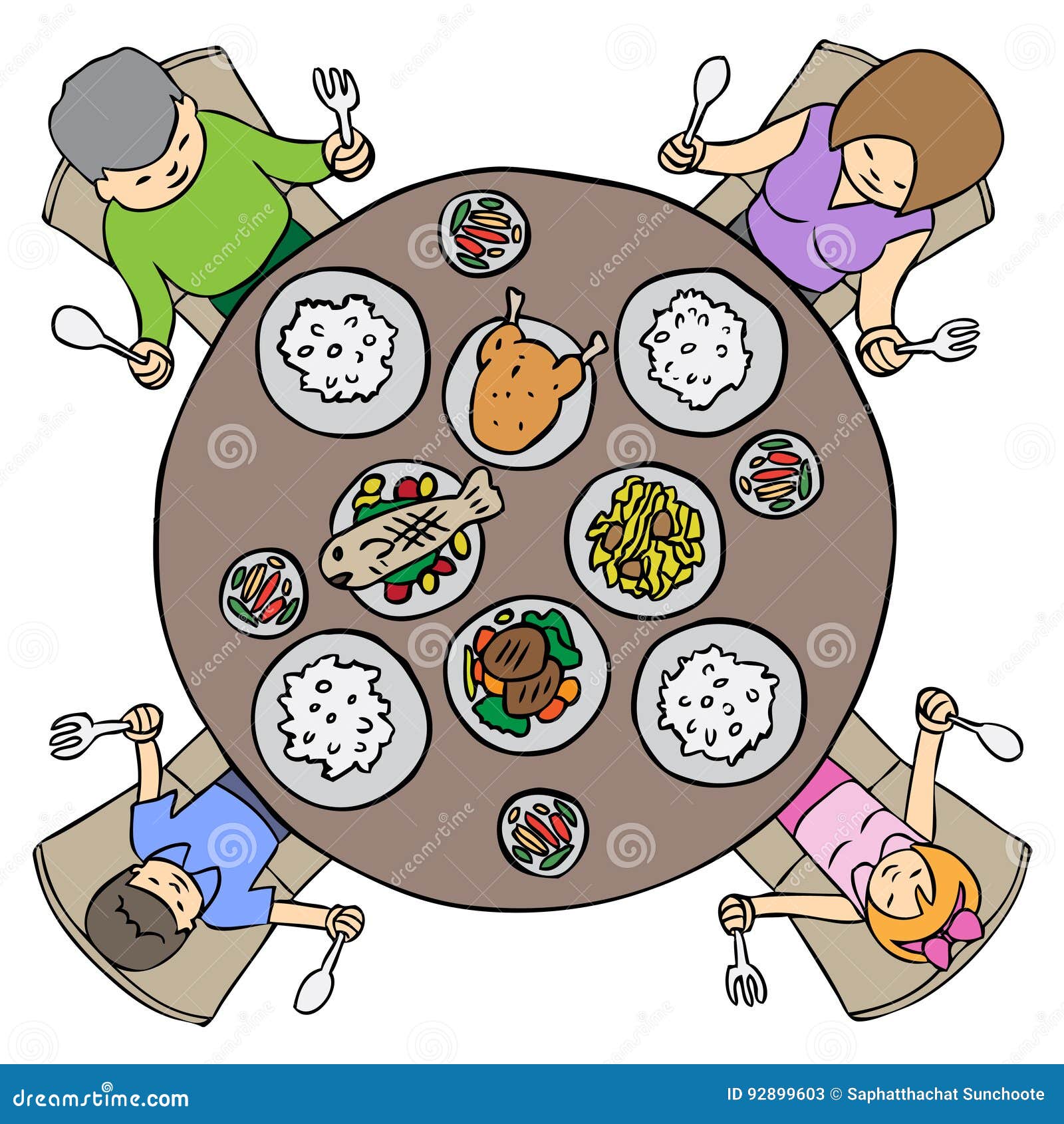 Vector Set Family Dinner Meal Stock Vector - Illustration of lunch ...