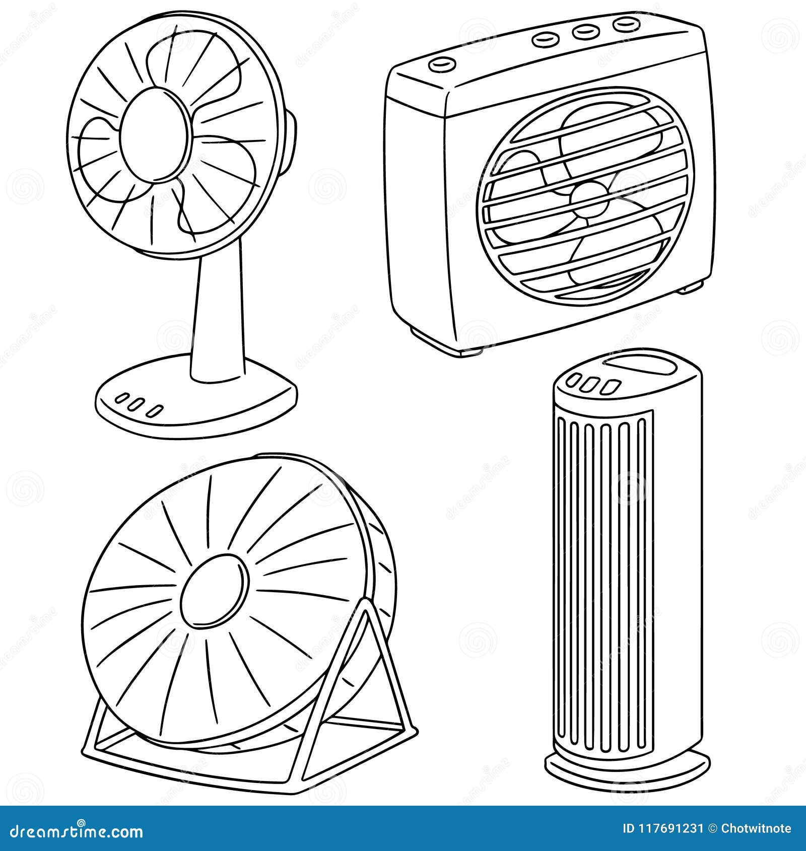 Vector set of fan stock vector. Illustration of household - 117691231