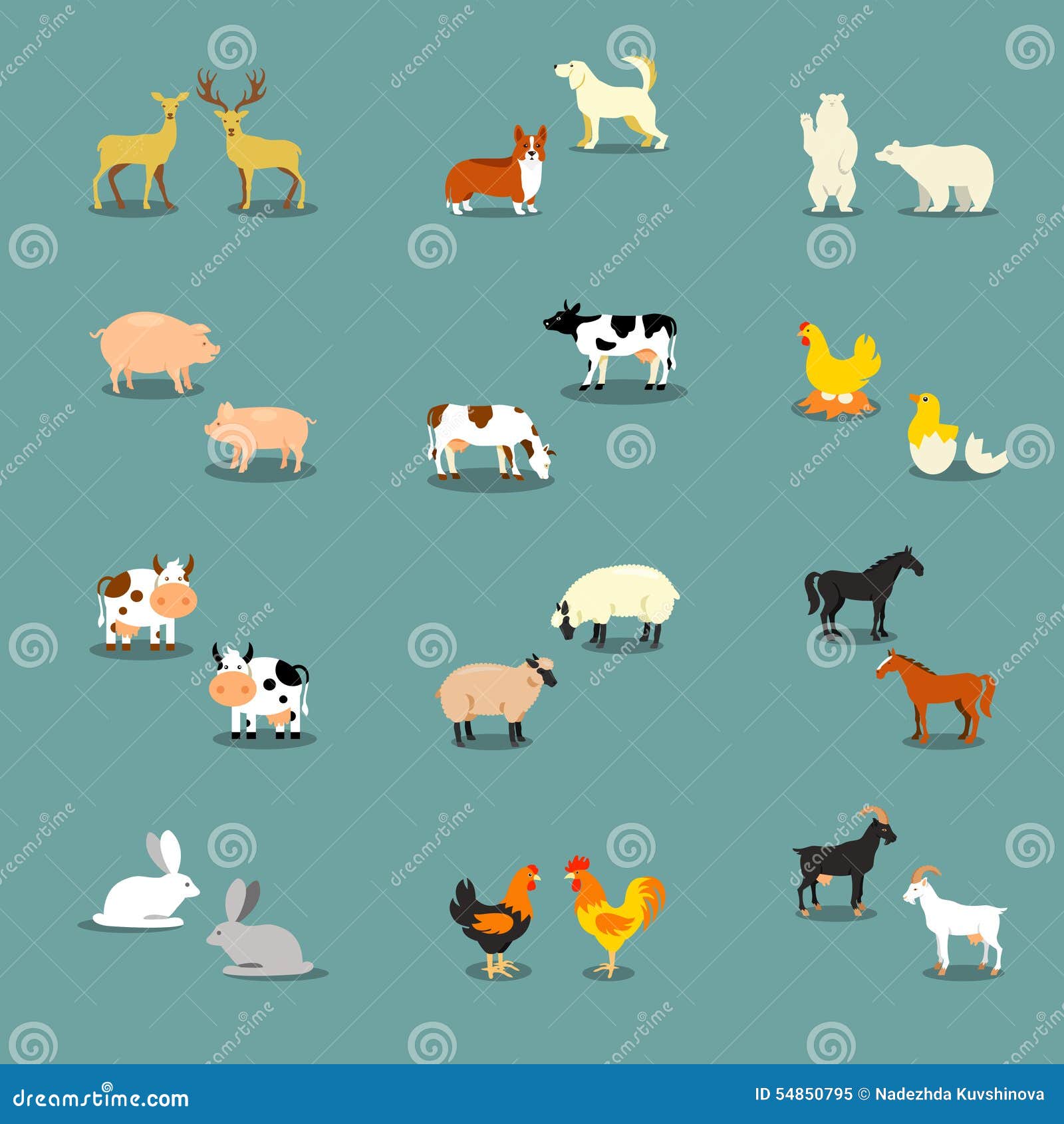 Vector Set of Farm Animals stock vector. Illustration of deer - 54850795