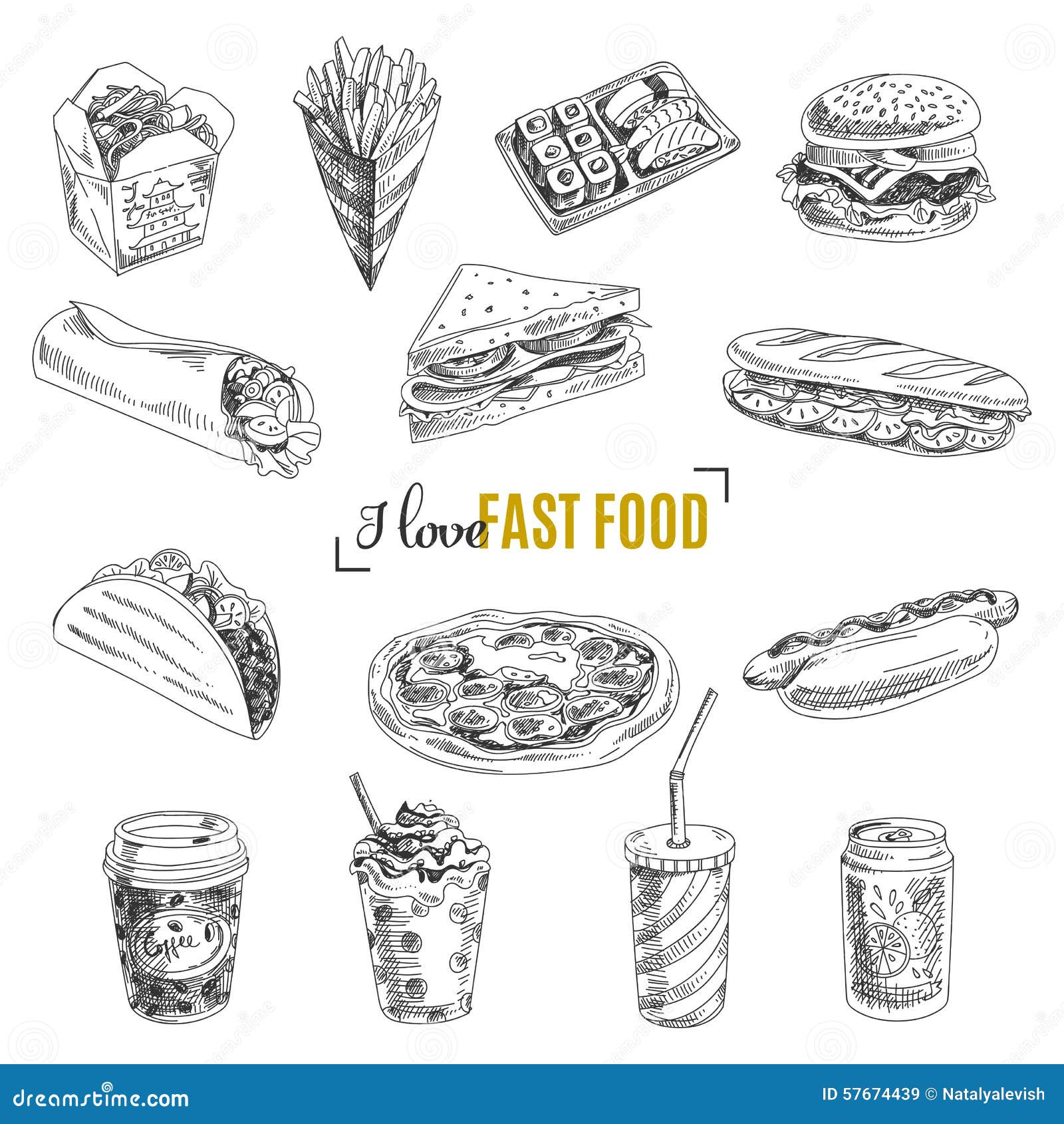 Vector Set of Fast Food. Illustration in Sketch Stock Vector ... Vector Set of Fast Food. Illustration in Sketch Stock Vector ...