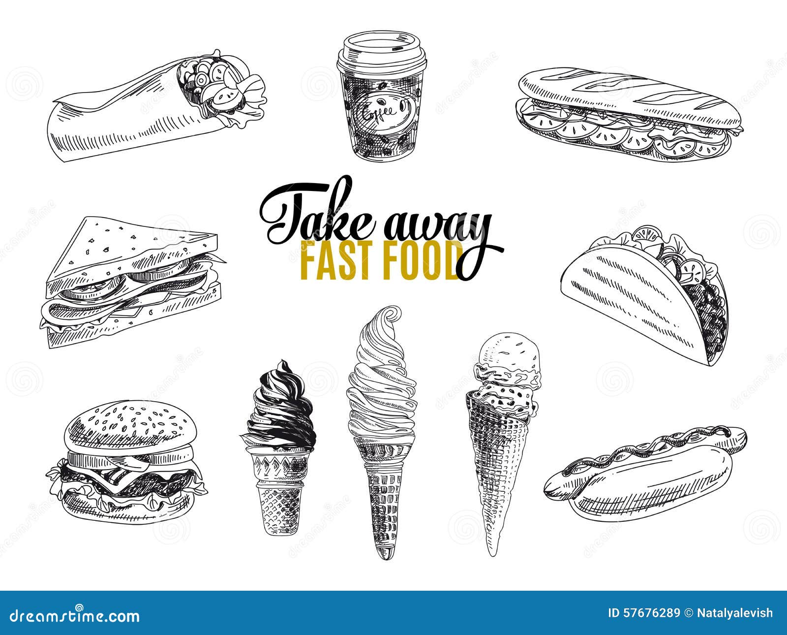 Vector Set of Fast Food. Illustration in Sketch Stock Vector ... Vector Set of Fast Food. Illustration in Sketch Stock Vector ...
