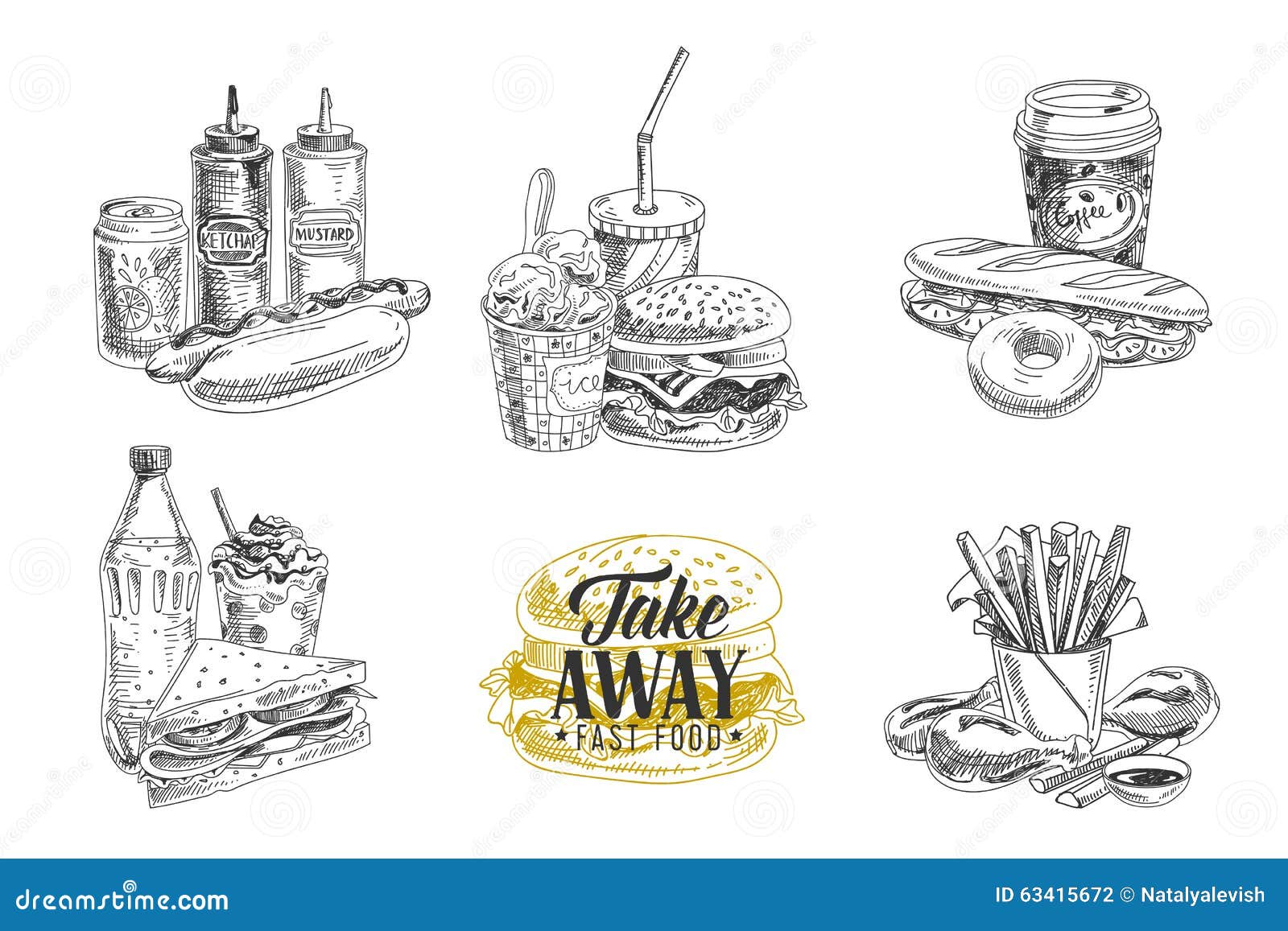 Vector Set of Fast Food. Illustration in Sketch Stock Vector ... Vector Set of Fast Food. Illustration in Sketch Stock Vector ...