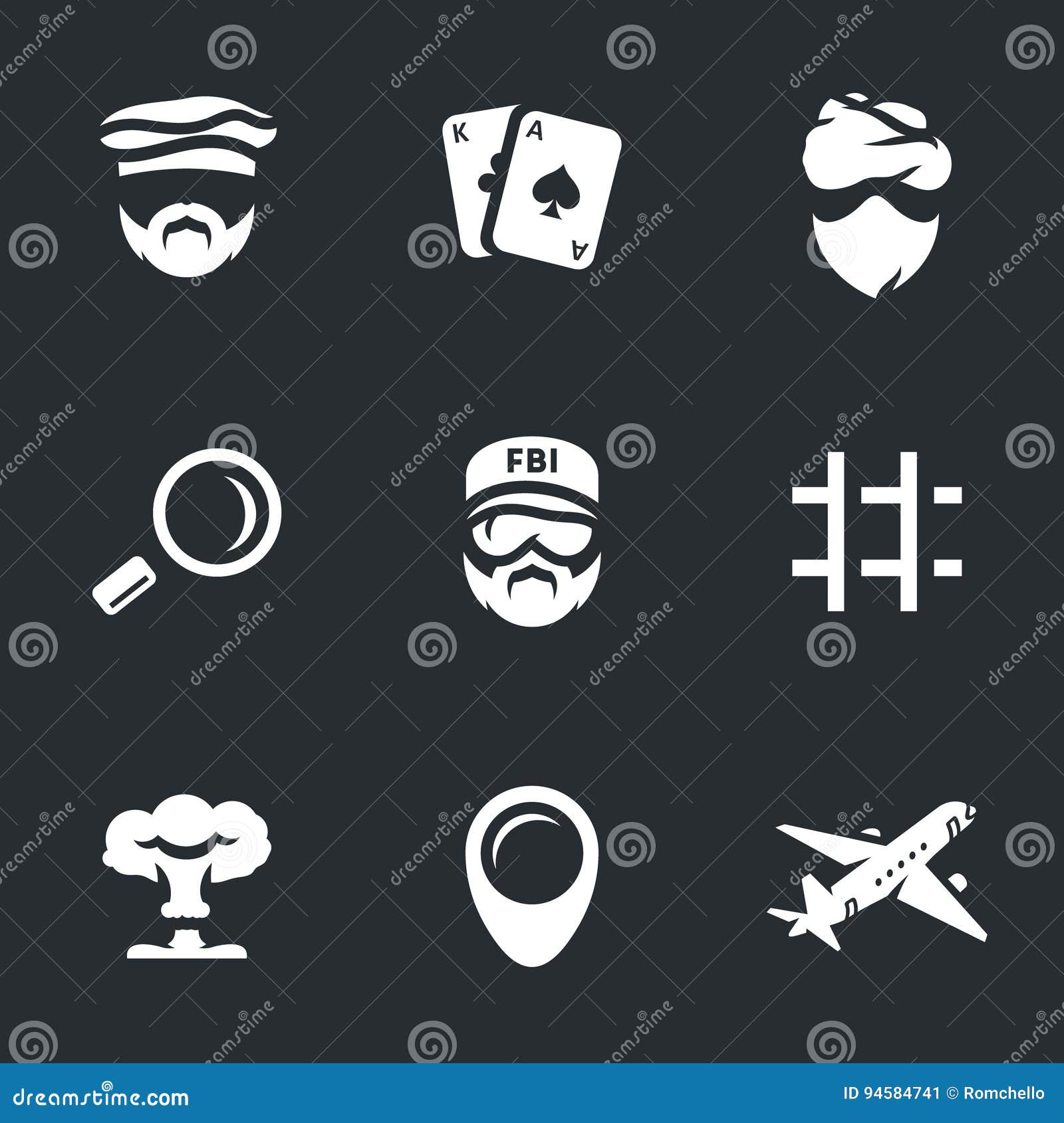 Vector Set of FBI Work Icons. Stock Vector - Illustration of black ...