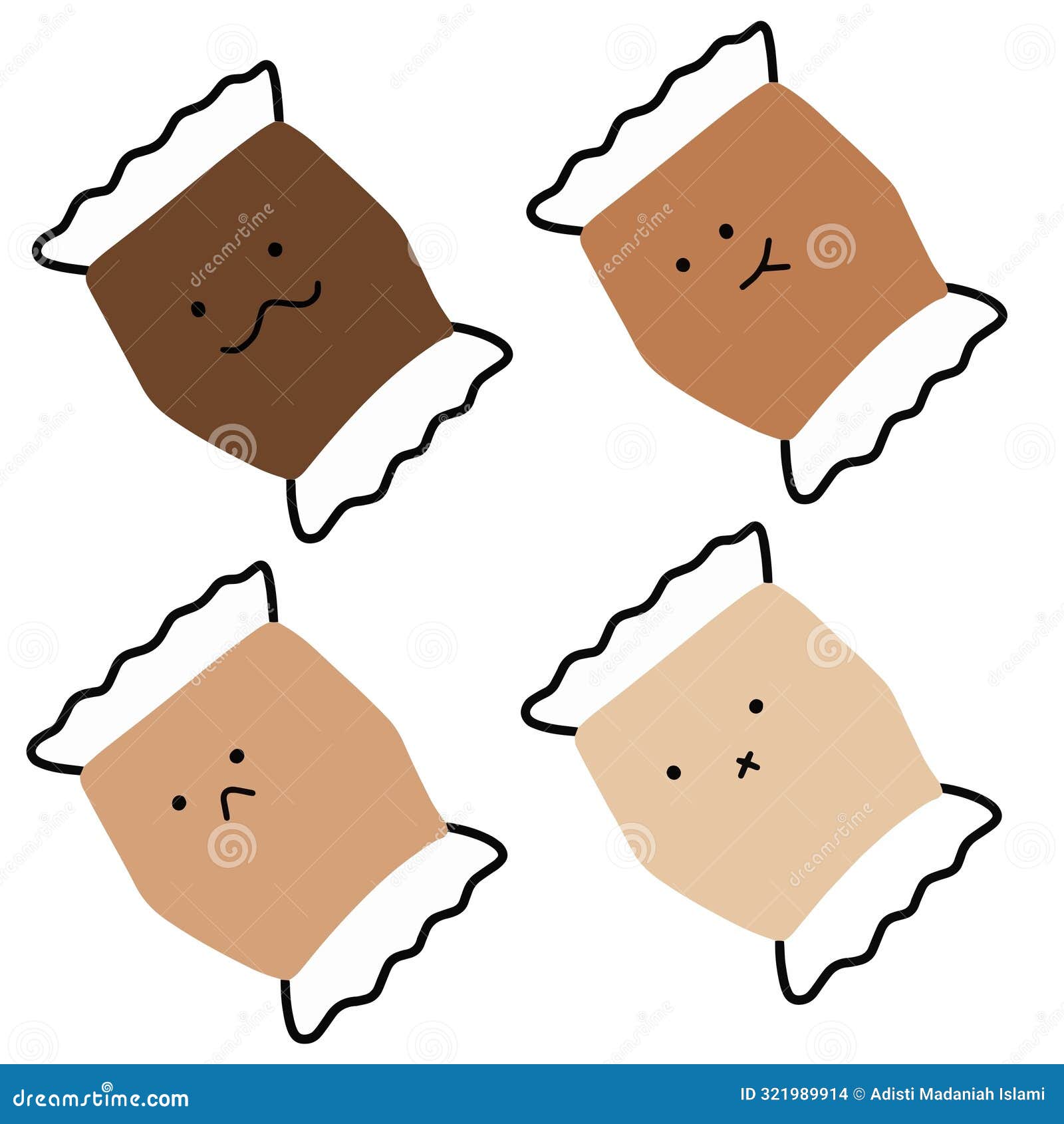 Vector Snack Packaging with Various Expressions Doodle Style Cute ...