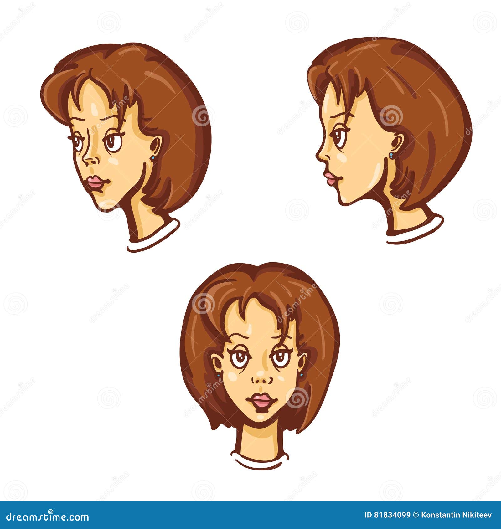 Vector Set of Female Character Faces Stock Vector - Illustration of ...