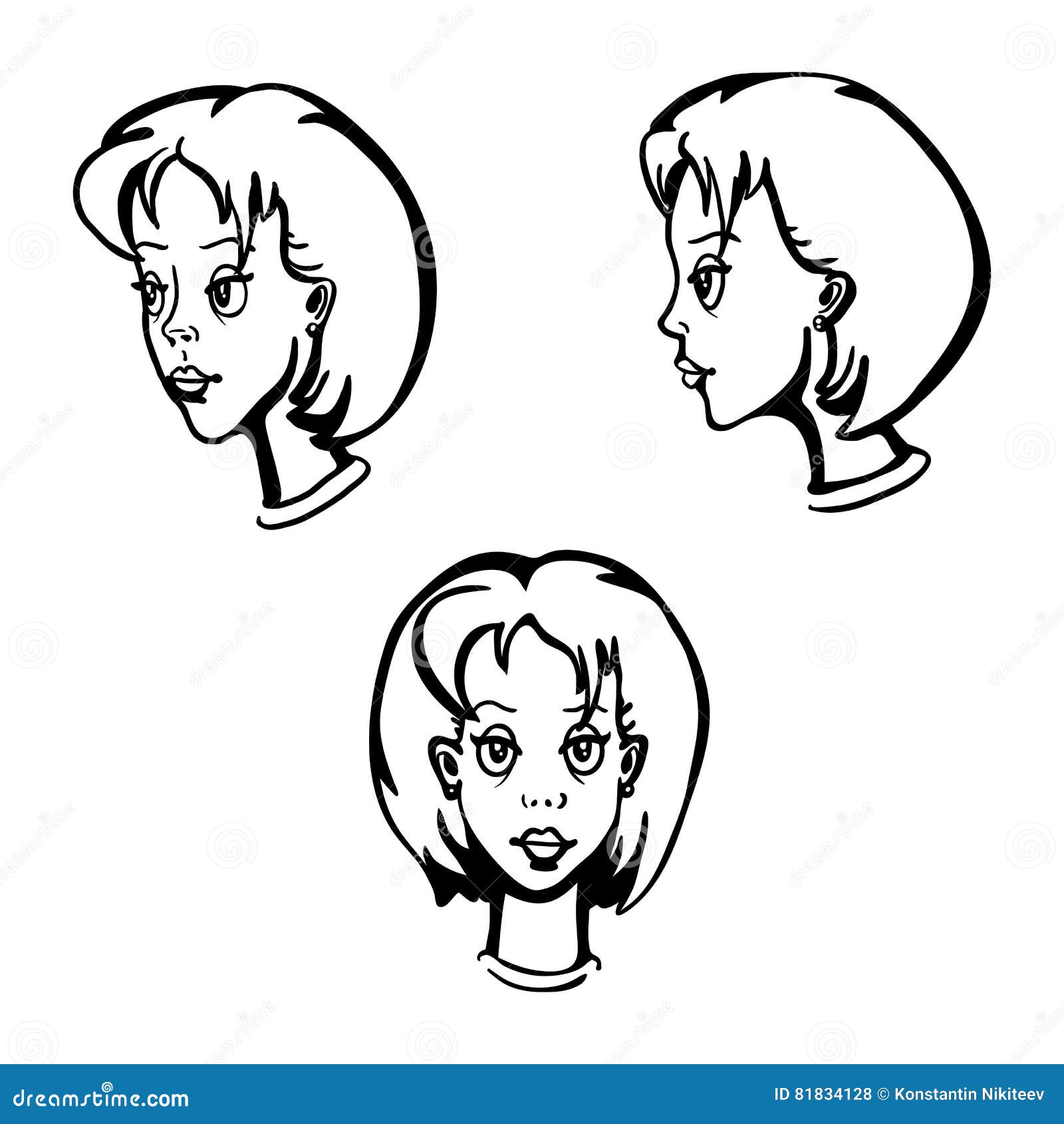 Vector Set of Female Character Faces Stock Vector - Illustration of ...