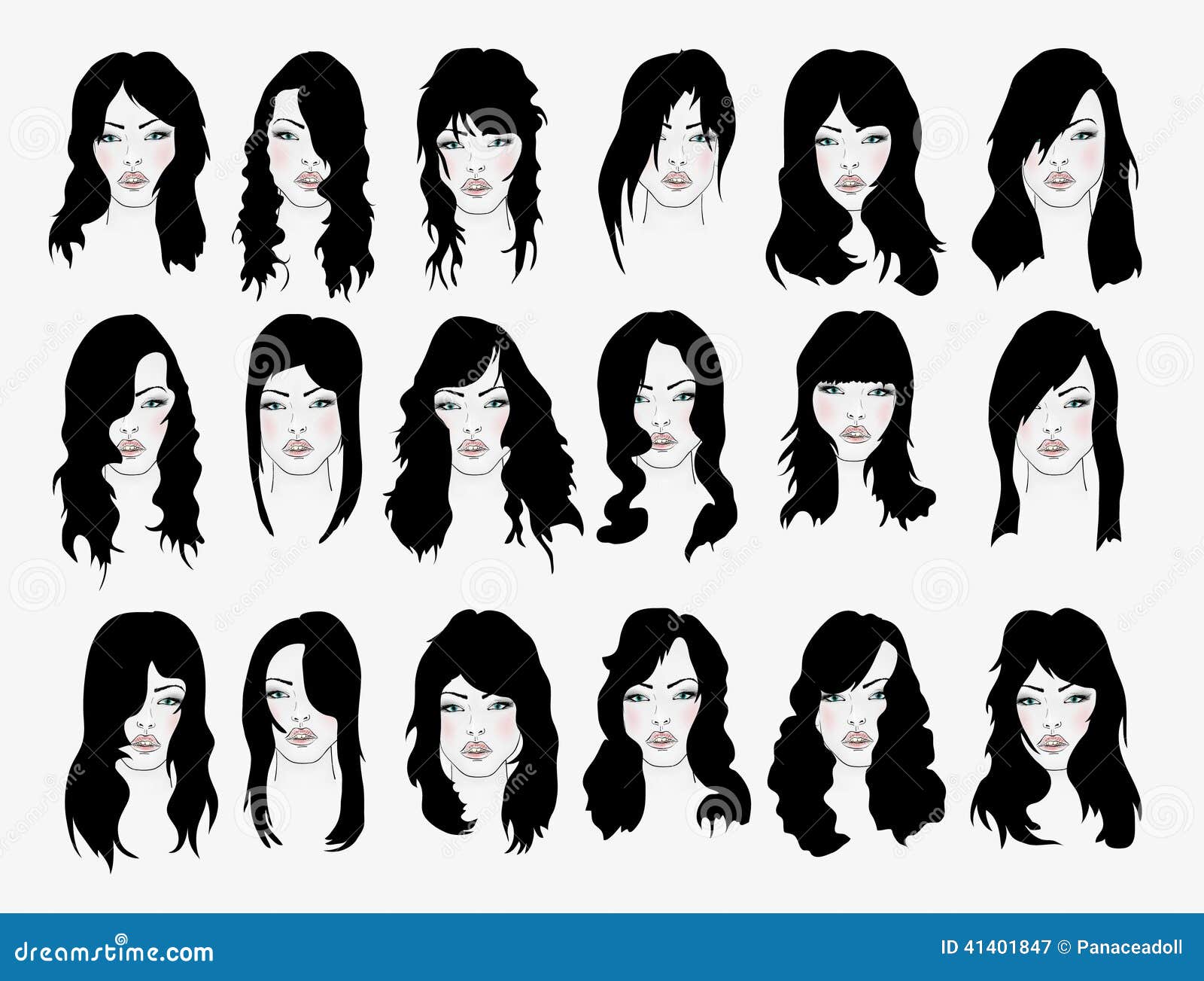 Vector Set Of Female Hair Styles Stock Vector Illustration Of Face
