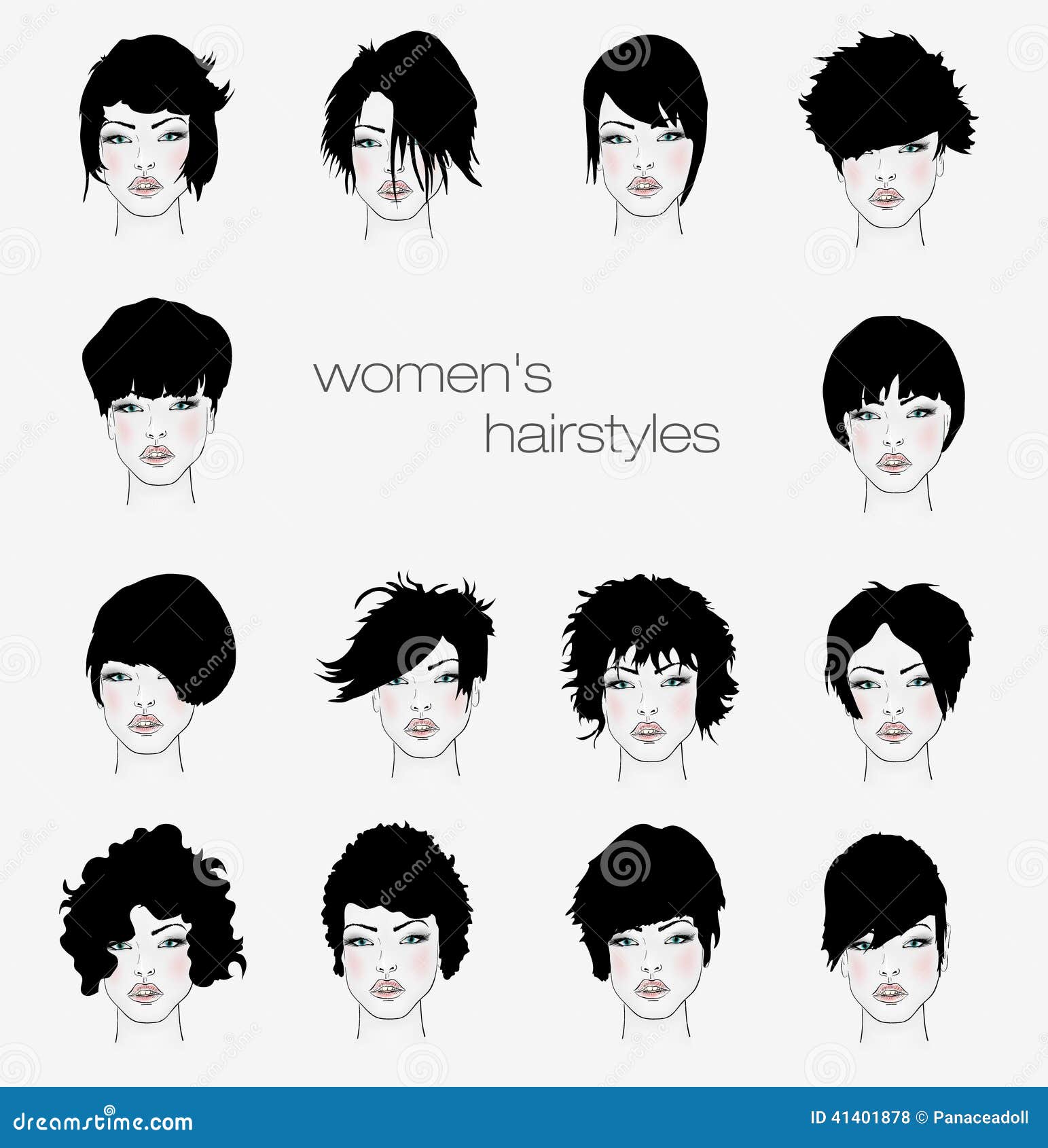 Vector Set of Female Hair Styles Stock Vector - Illustration of ...
