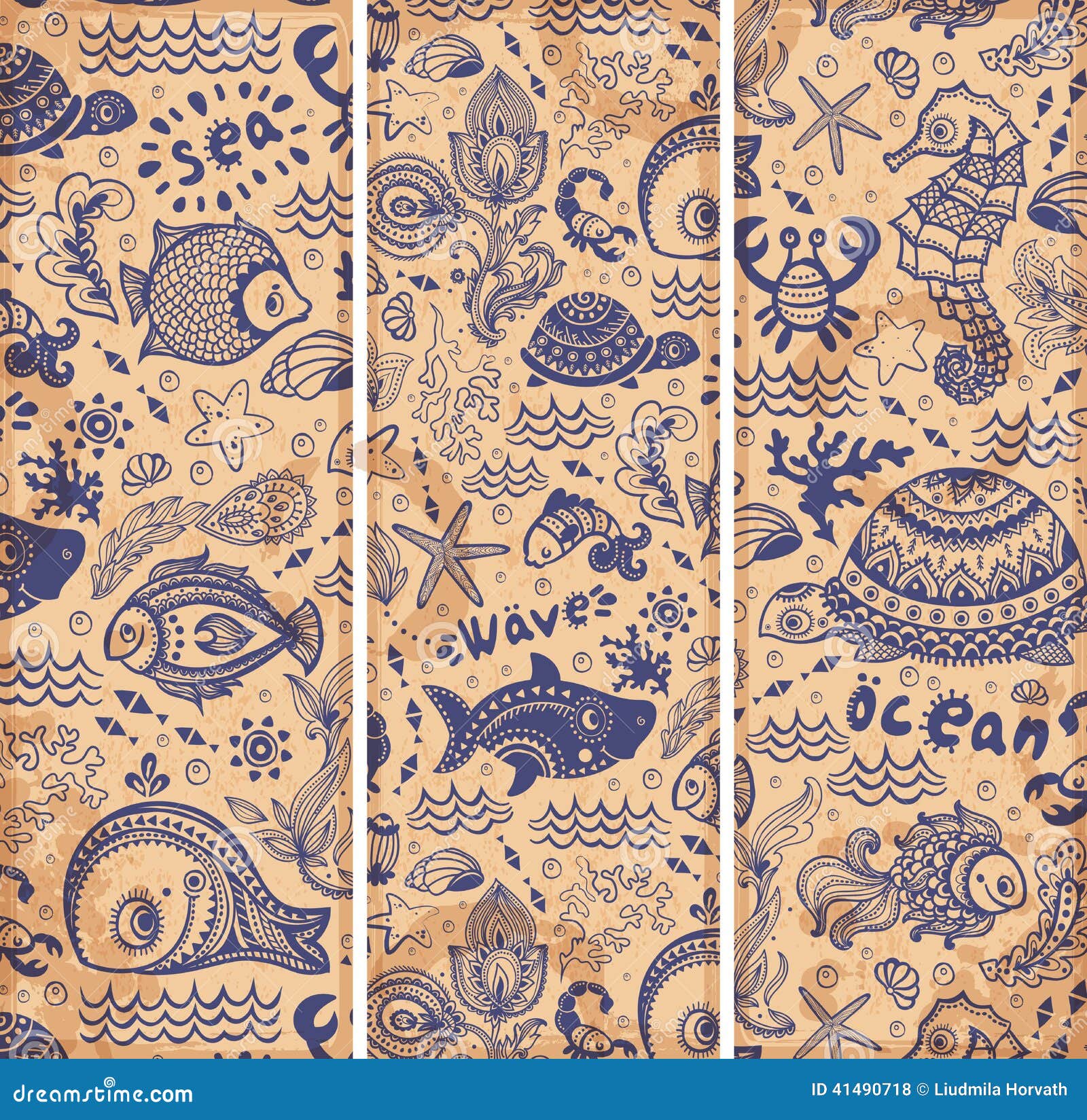 Vector Set of Fish and Shells Banners Stock Vector - Illustration of ...