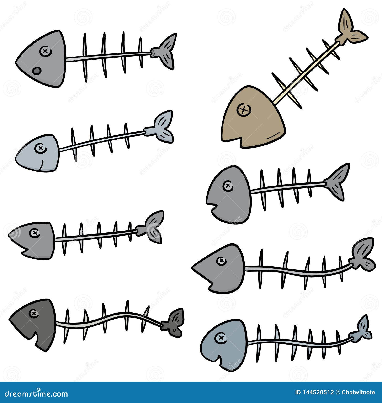 Vector set of fishbone stock vector. Illustration of food - 144520512