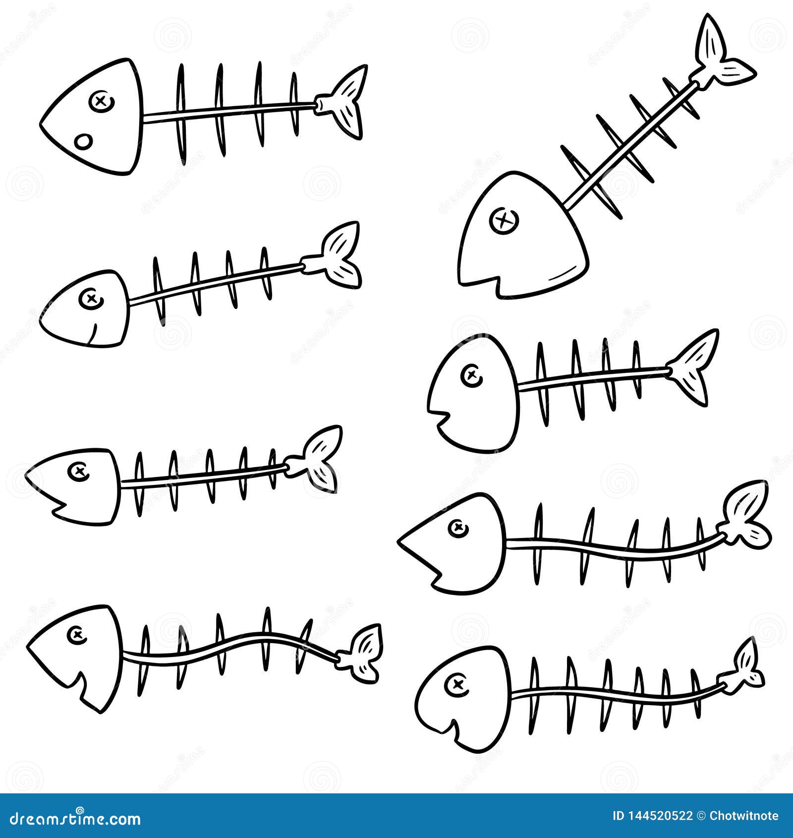 Vector set of fishbone stock vector. Illustration of collection - 144520522