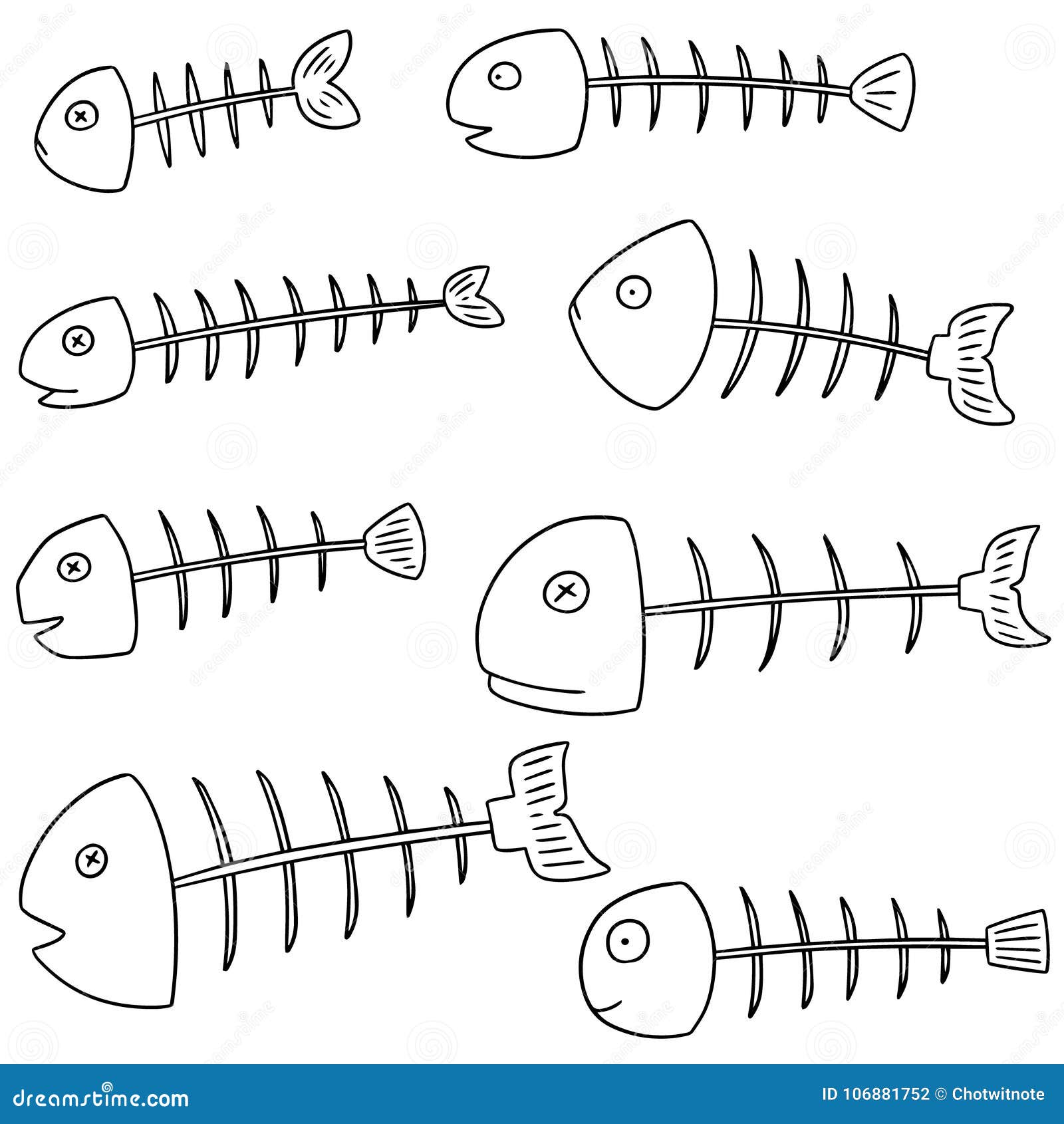 Vector set of fishbone stock vector. Illustration of river - 106881752