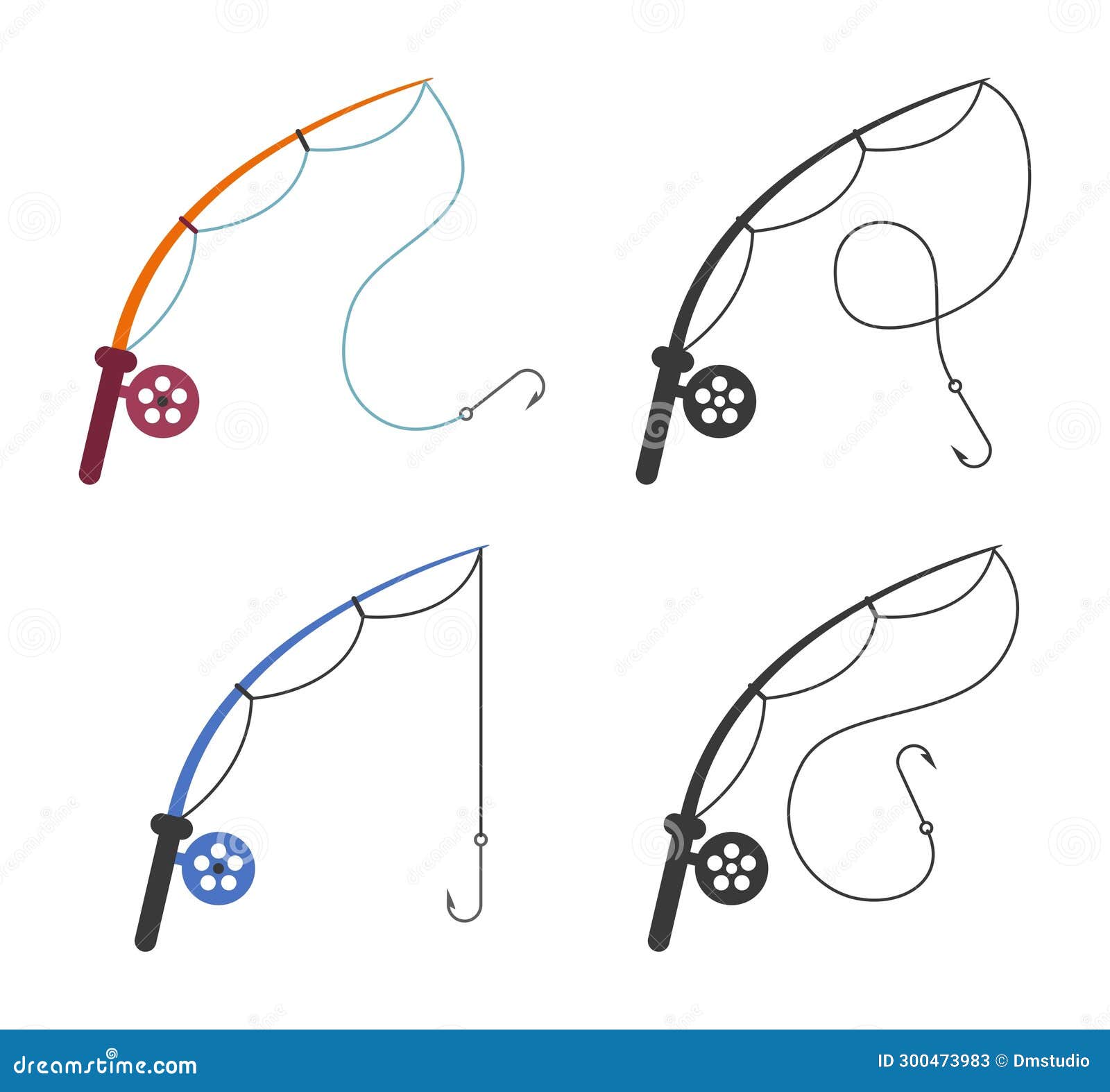 Vector set of fishing rods stock illustration. Illustration of fishing ...