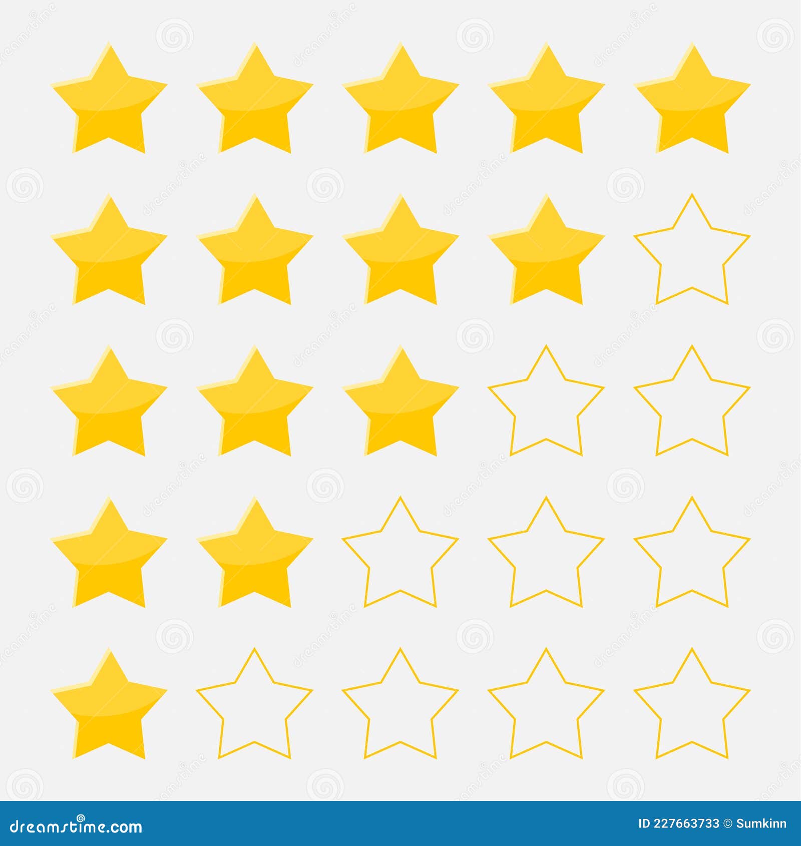 Vector set of five stars stock vector. Illustration of favorite - 227663733