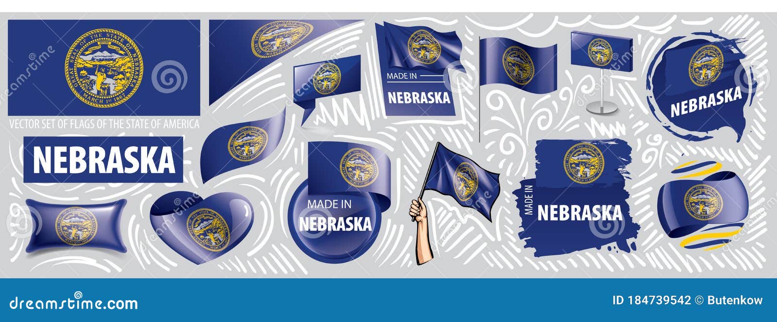 Vector Set of Flags of the American State of Nebraska in Different ...
