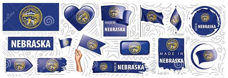 Vector Set of Flags of the American State of Nebraska in Different ...