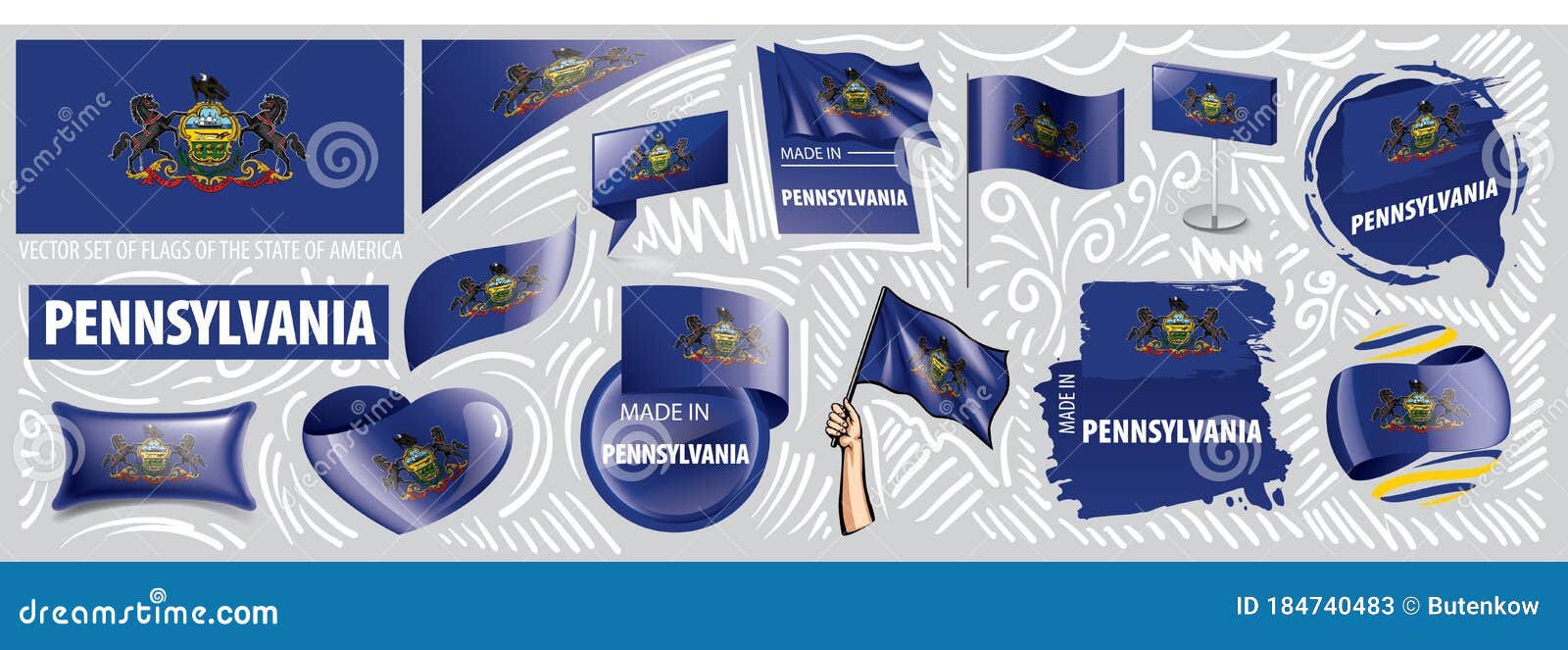 Vector Set of Flags of the American State of Pennsylvania in Different ...