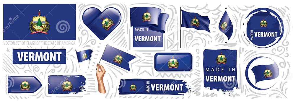 Vector Set of Flags of the American State of Vermont in Different ...