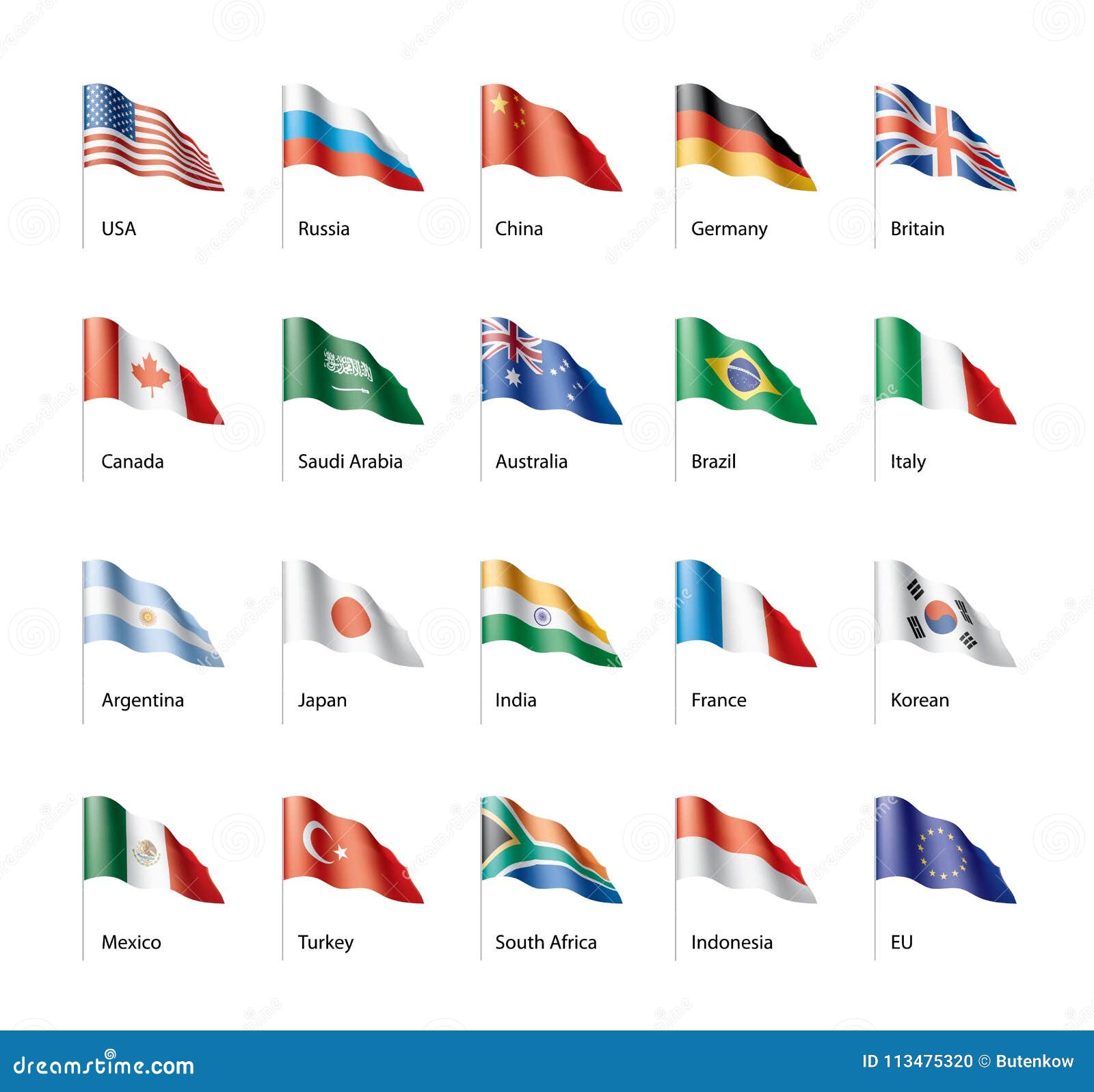 Vector Set of Flags of the G20 Stock Vector - Illustration of indonesia ...