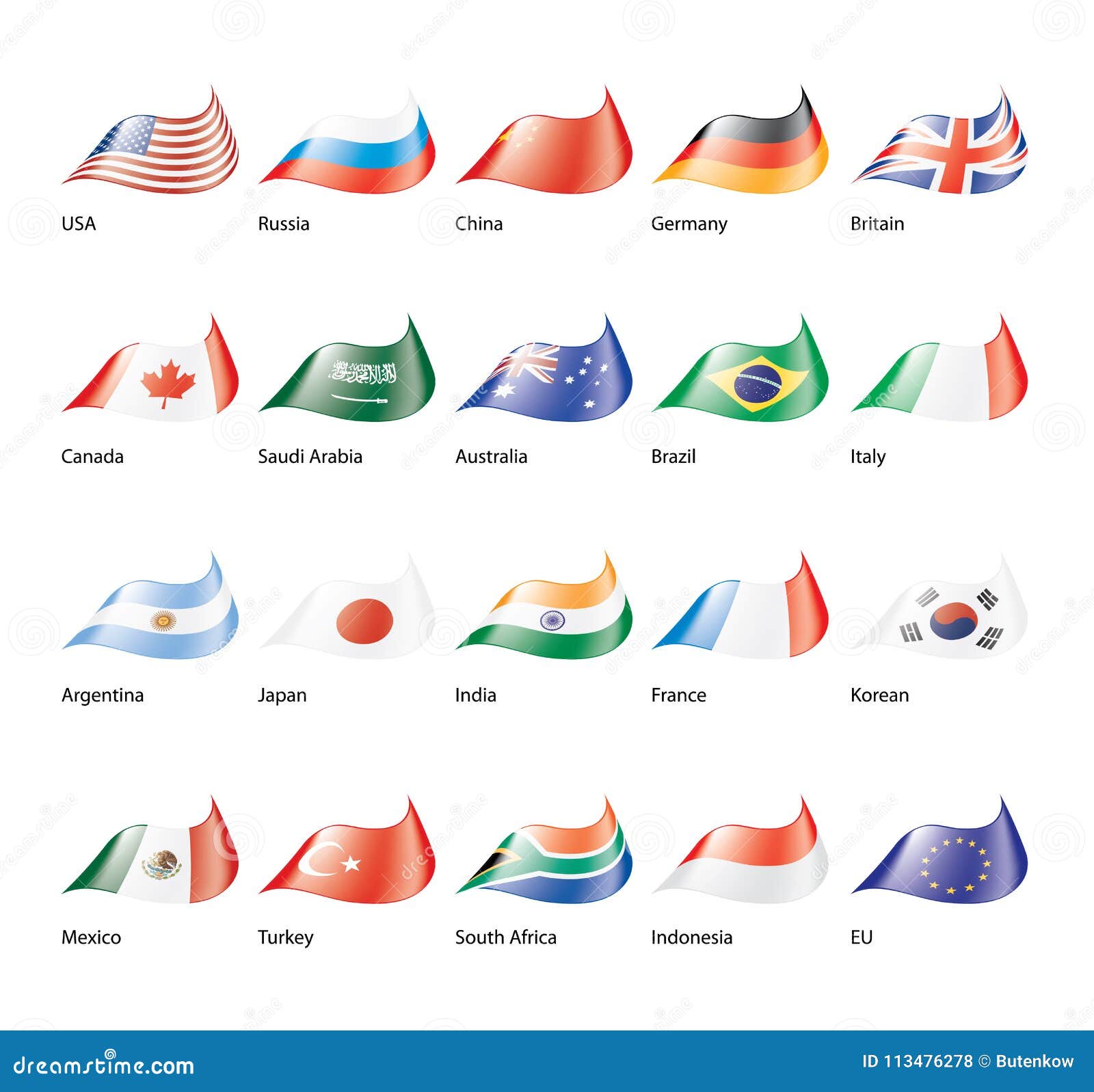 Vector Set of Flags of the G20 Stock Vector - Illustration of flat ...