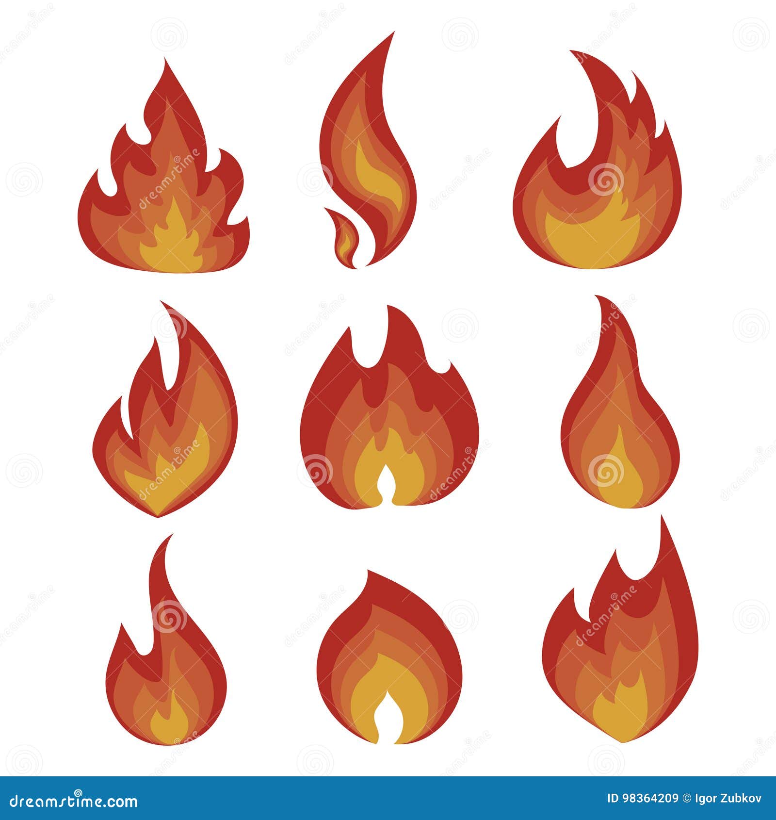 Vector Set Of Flame. A Collection Of Stylized Fires. Abstract Fire ...