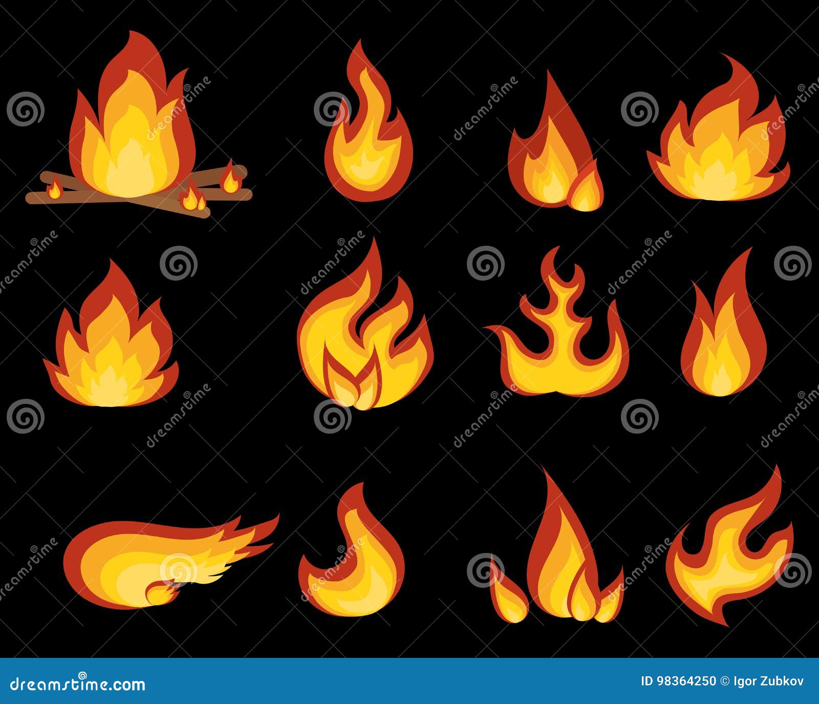 Vector Set of Flame. a Collection of Stylized Fires. Abstract Fire ...