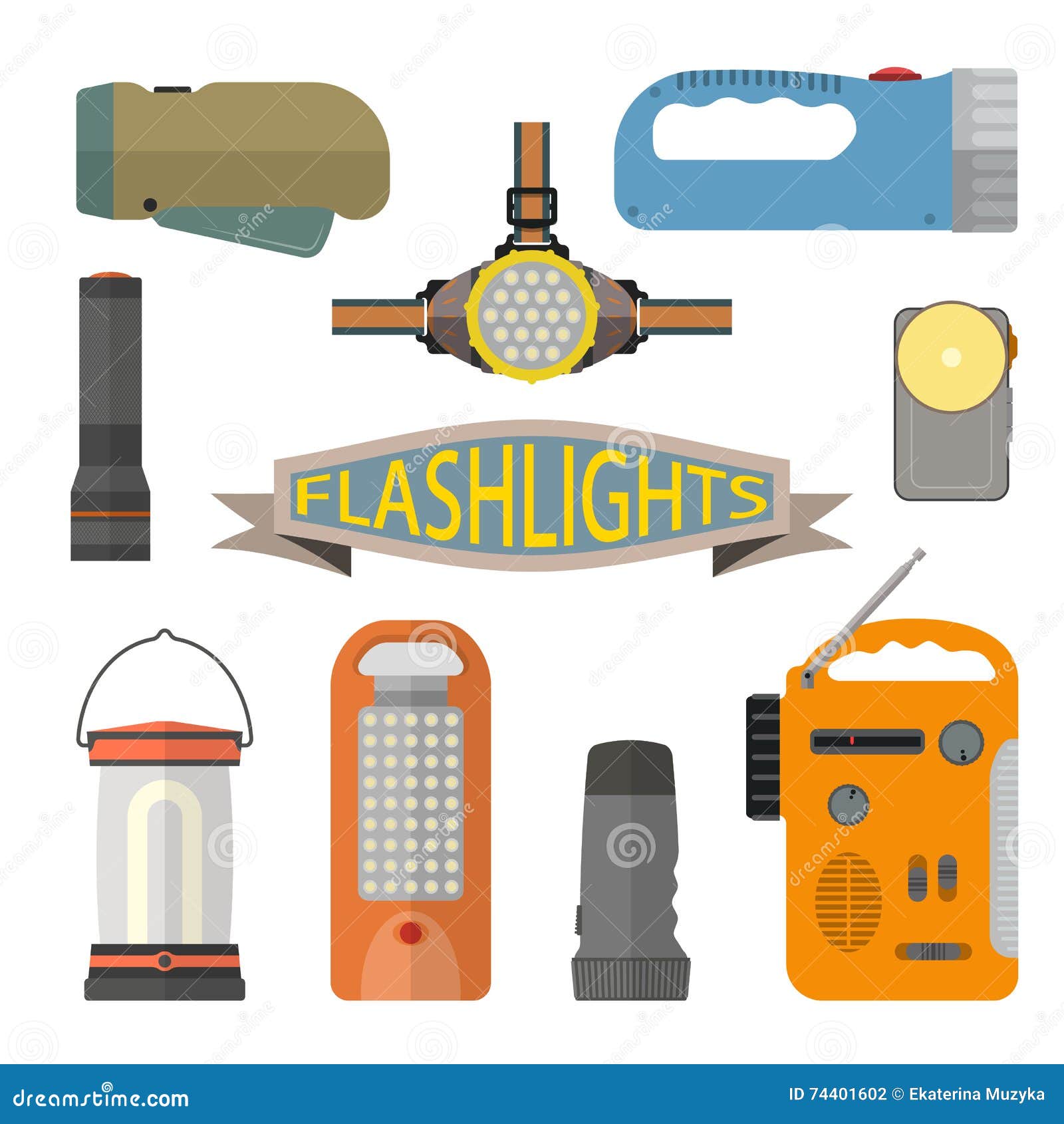 Flashlights Torch Vector Illustration, Colored Linear Style ...
