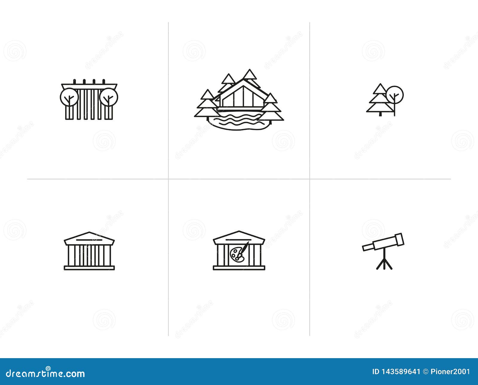 Vector Set of Flat Black Icons of Buildings Stock Vector - Illustration ...