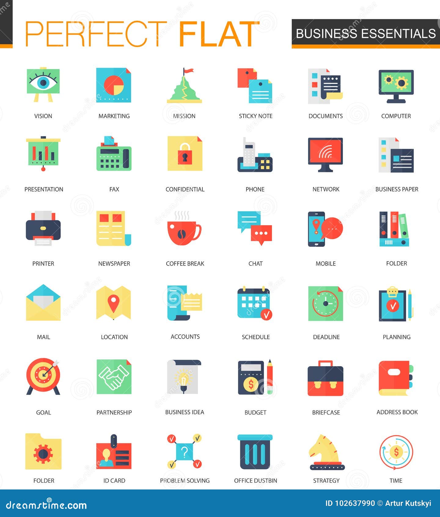 Vector Set of Flat Business Essentials Icons. Stock Vector ...