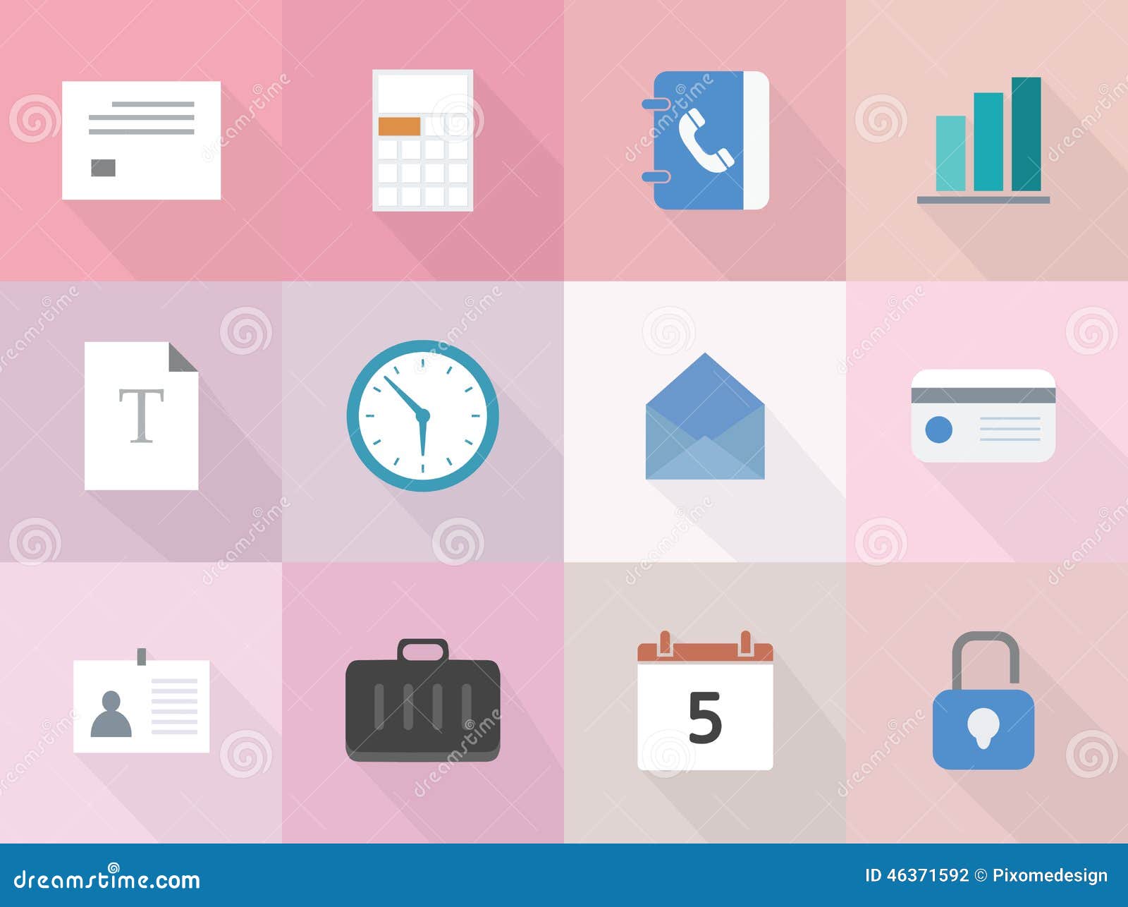 Vector Set of 12 Flat Business Icons with Long Shadow Stock Vector ...