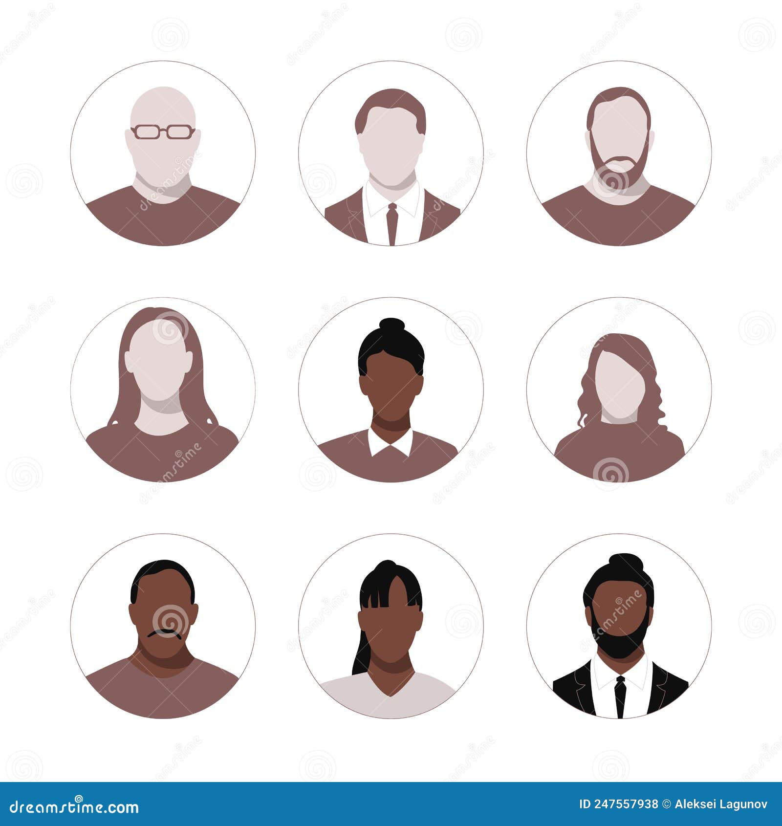 Vector Set of Flat Design Avatars in Circles Isolated on White ...